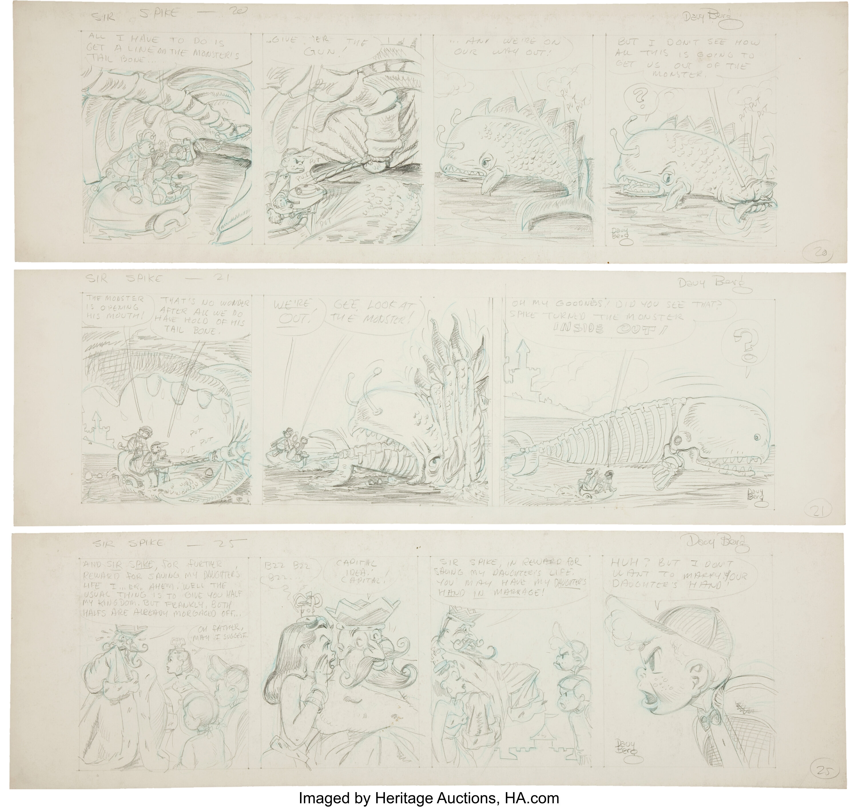 Dave Berg Sir Spike Daily Comic Strip Original Art Group (c. | Lot ...