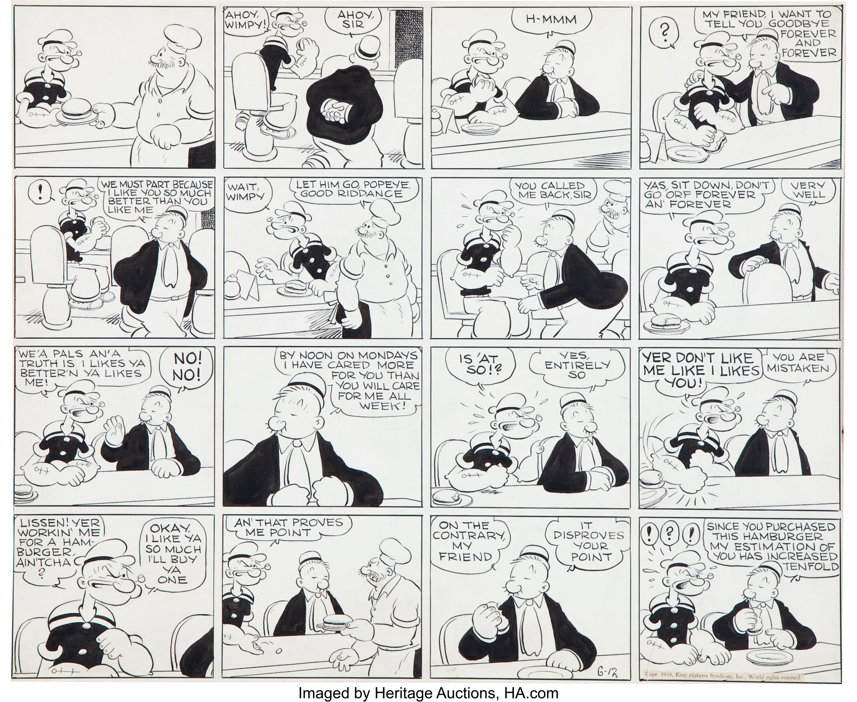 E. C. Segar and Elmer "Doc" Winner Popeye Sunday Comic Strip | Lot ...