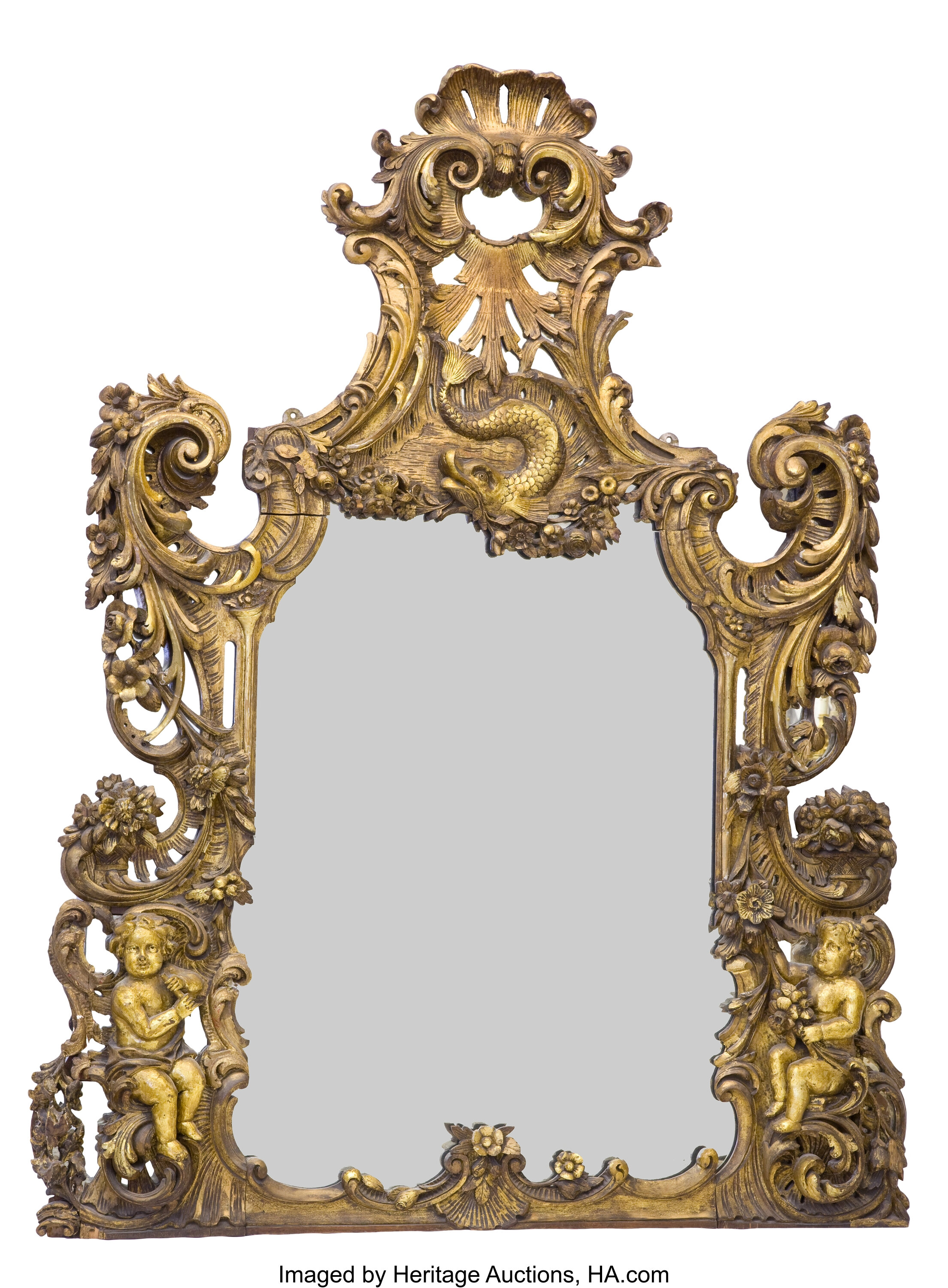 RAY & CLARE STERN ESTATE. GEORGE III STYLE CARVED GILT WOOD MIRROR ...