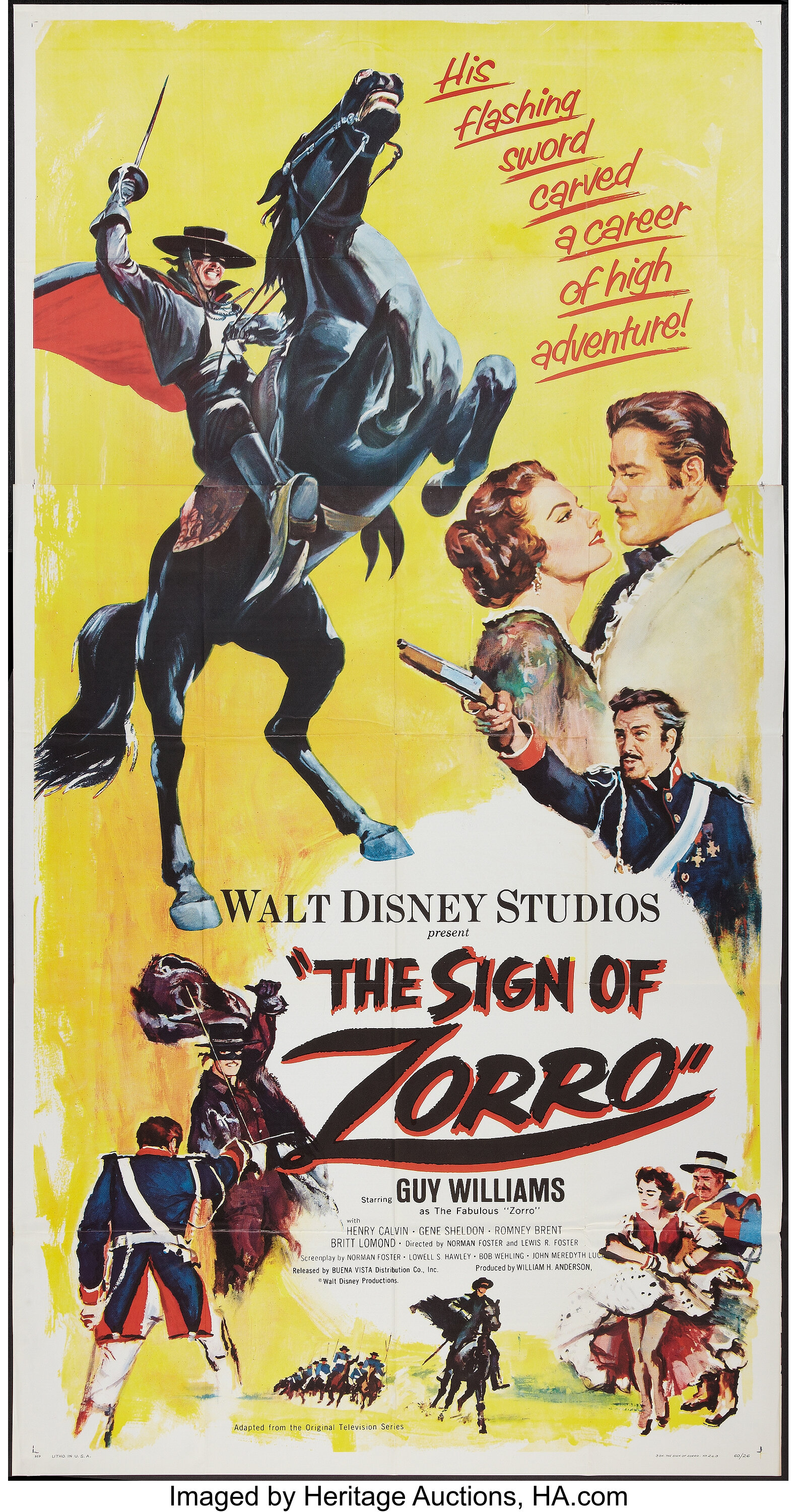 The Sign of Zorro (Buena Vista, 1960). Three Sheet (41" X 81"). | Lot ...