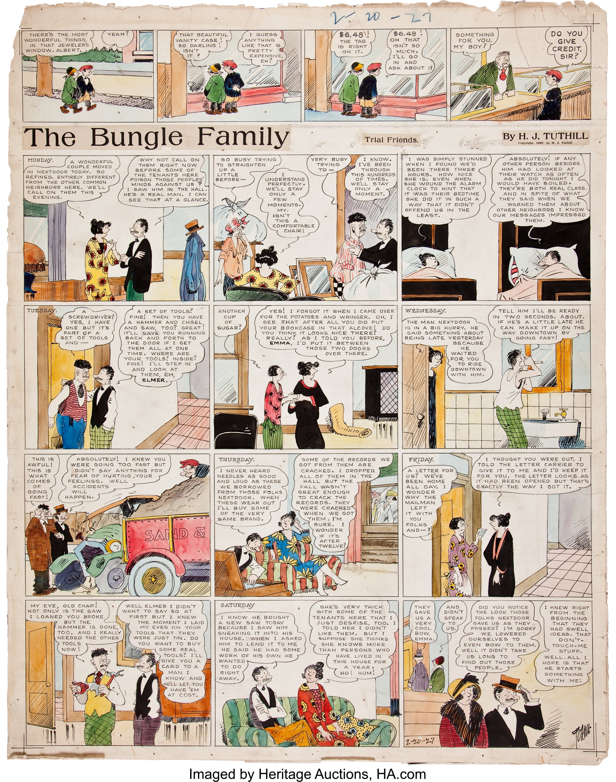 H. J. Tuthill The Bungle Family Hand-Colored Sunday Comic Strip | Lot ...