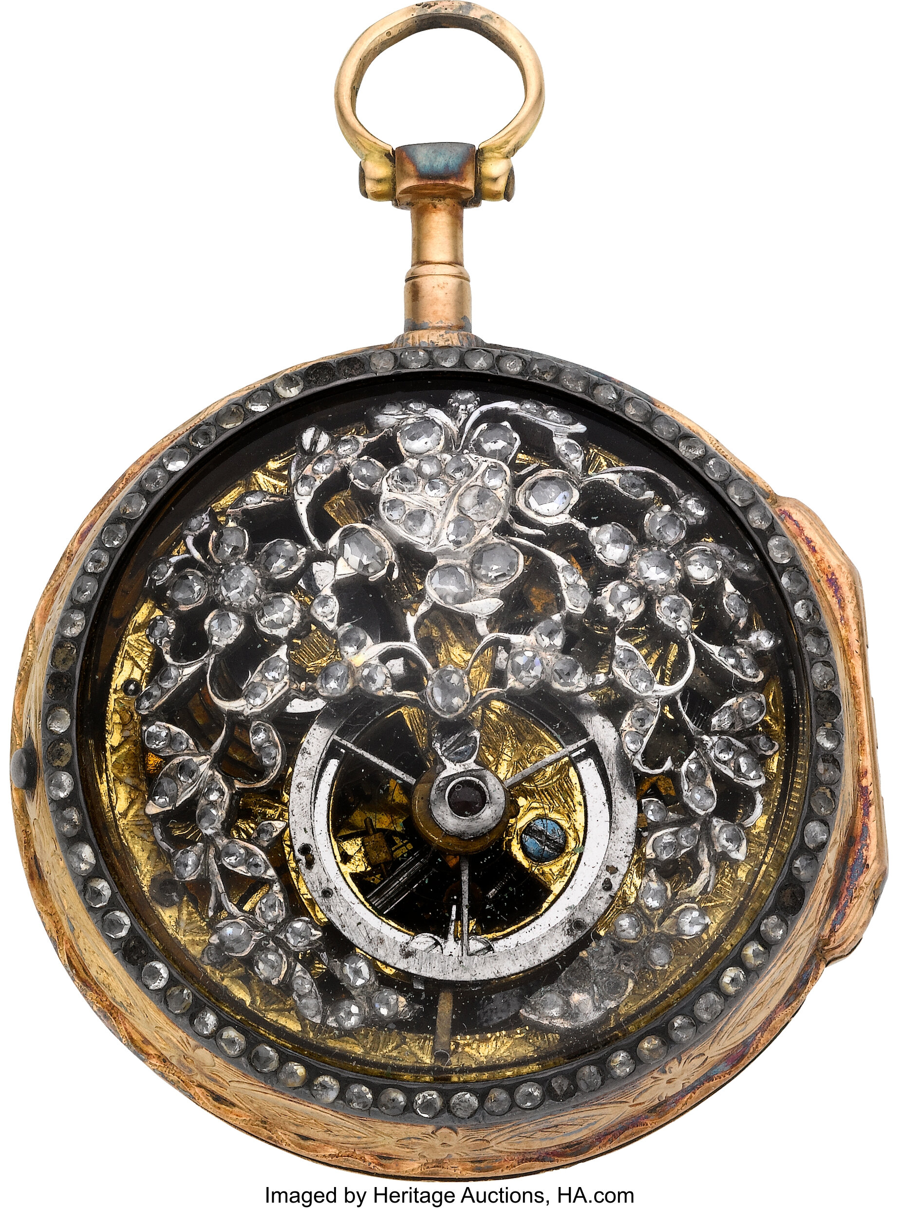 Swiss Skeletonized Gold Verge Fusee With Diamond Set Plate, circa | Lot ...