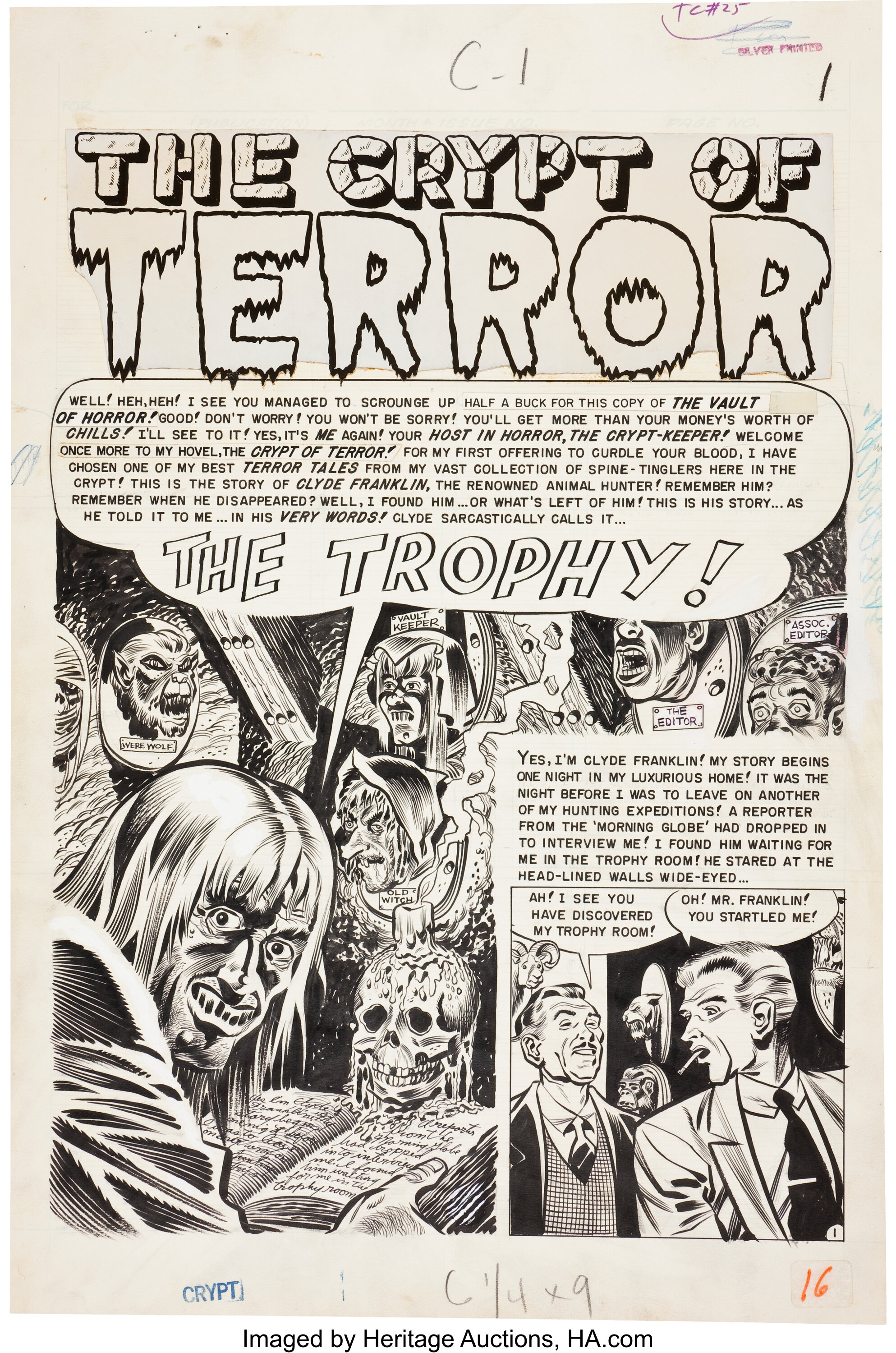 Jack Davis Tales From the Crypt #25 "The Trophy" Crypt-Keeper | Lot ...