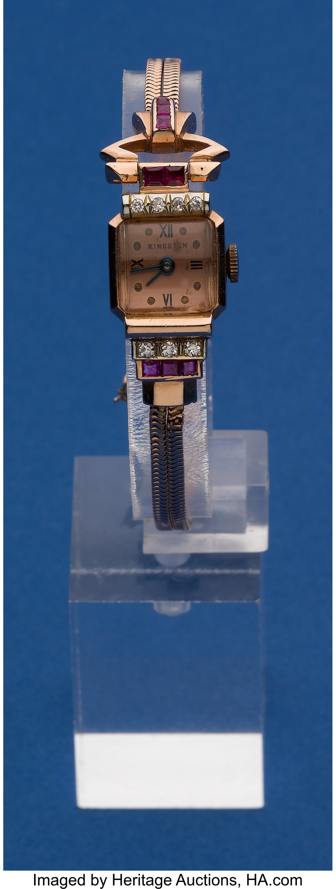 Swiss 14k Gold Diamond & Ruby Retro Wristwatch. ... Timepieces | Lot ...