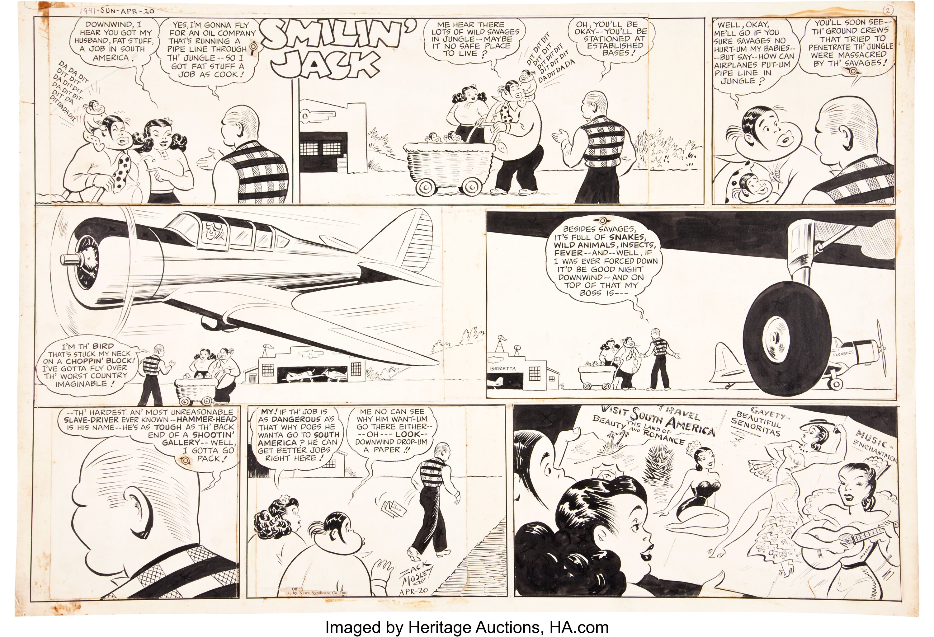 Zack Mosley Smilin' Jack Sunday Comic Strip Original Art dated | Lot ...