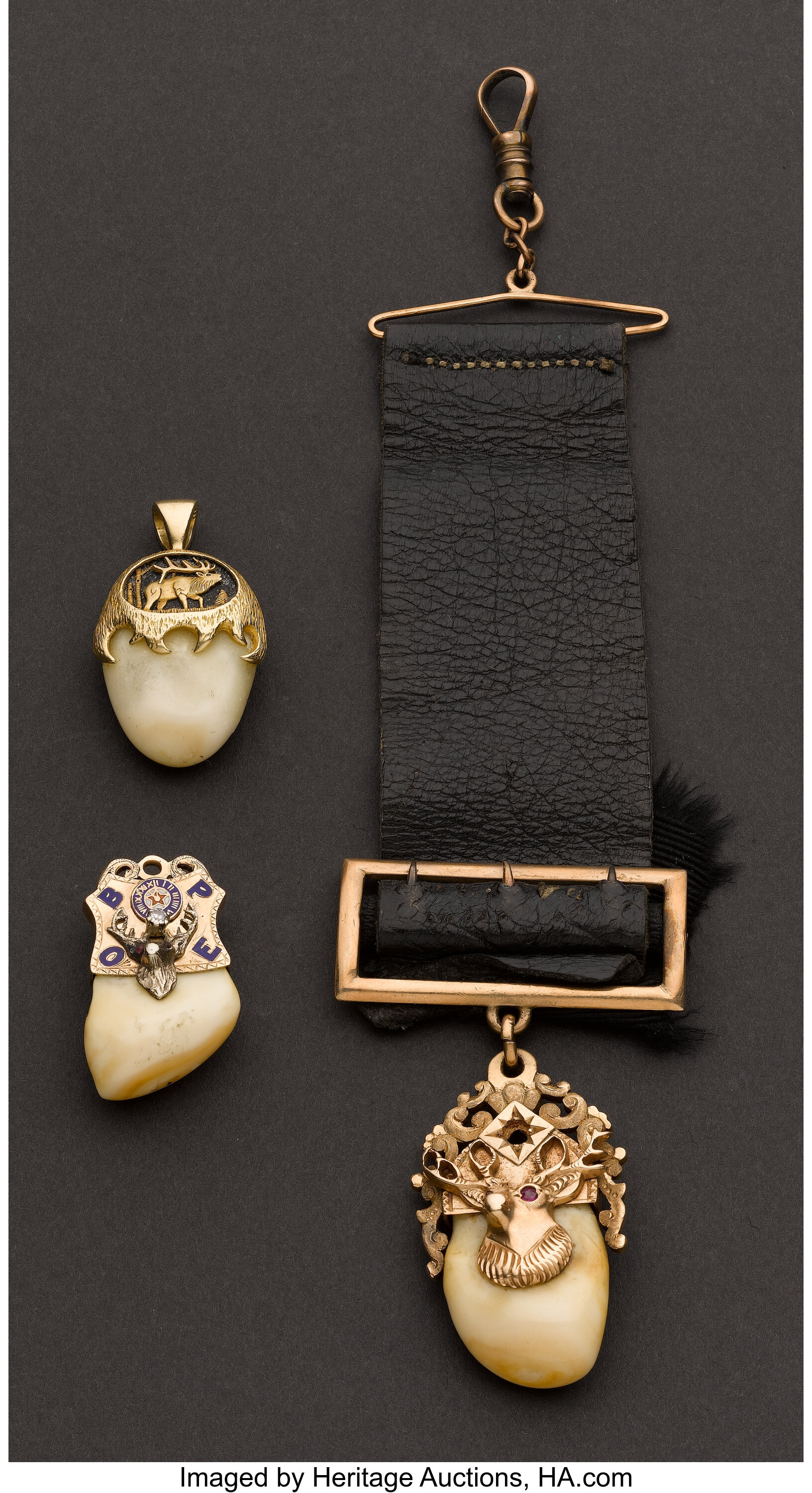 Three Gold Cap Elks Tooth Fobs. ... (Total: 3 Items) Timepieces | Lot ...