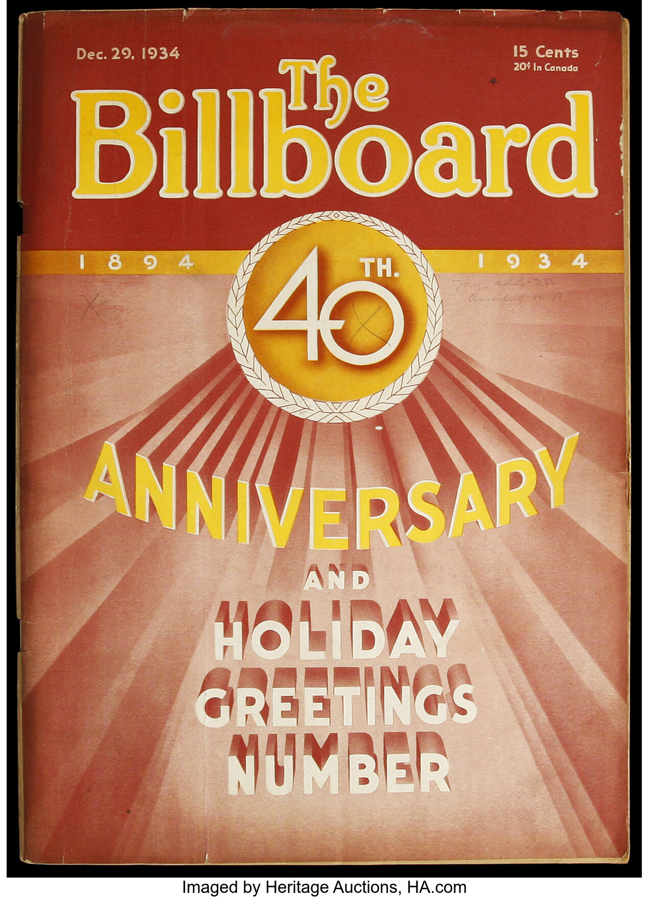 Billboard Magazine 40th Anniversary Issue (Billboard, 1934). | Lot ...