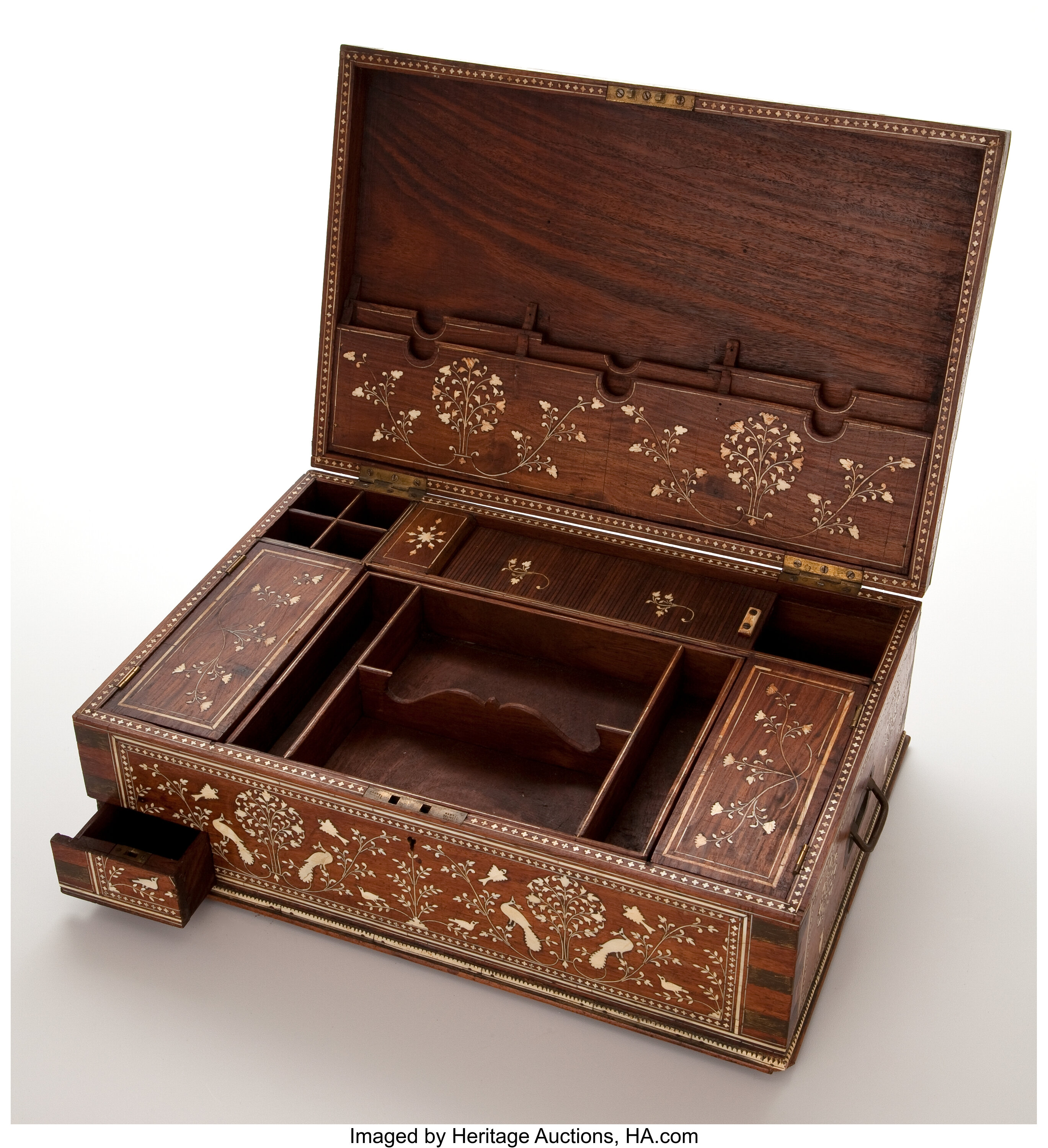 ANGLO-INDIAN SANDALWOOD WRITING BOX WITH IVORY INLAY AND FITTED | Lot ...