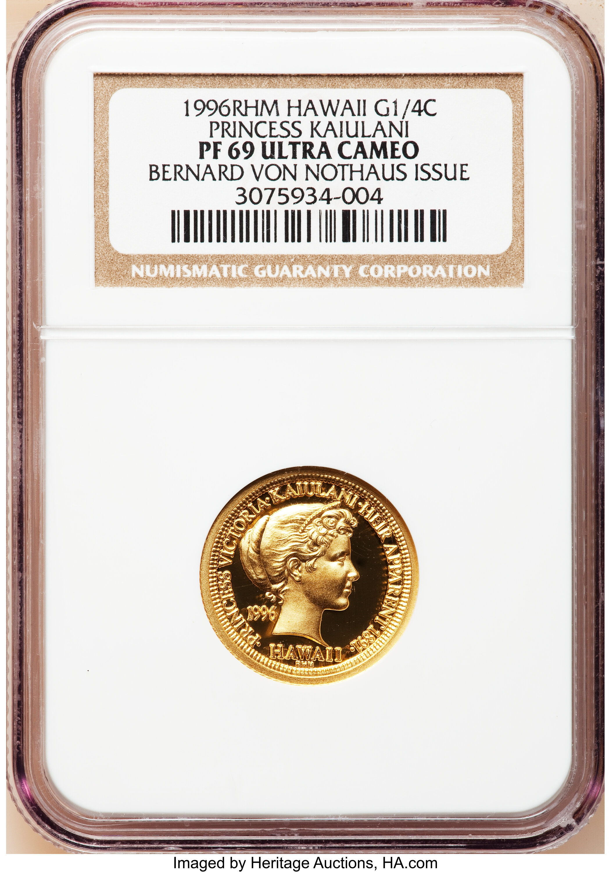1996 Royal Hawaiian Mint Quarter-Ounce .9999 Gold, Princess Kaiulani ...