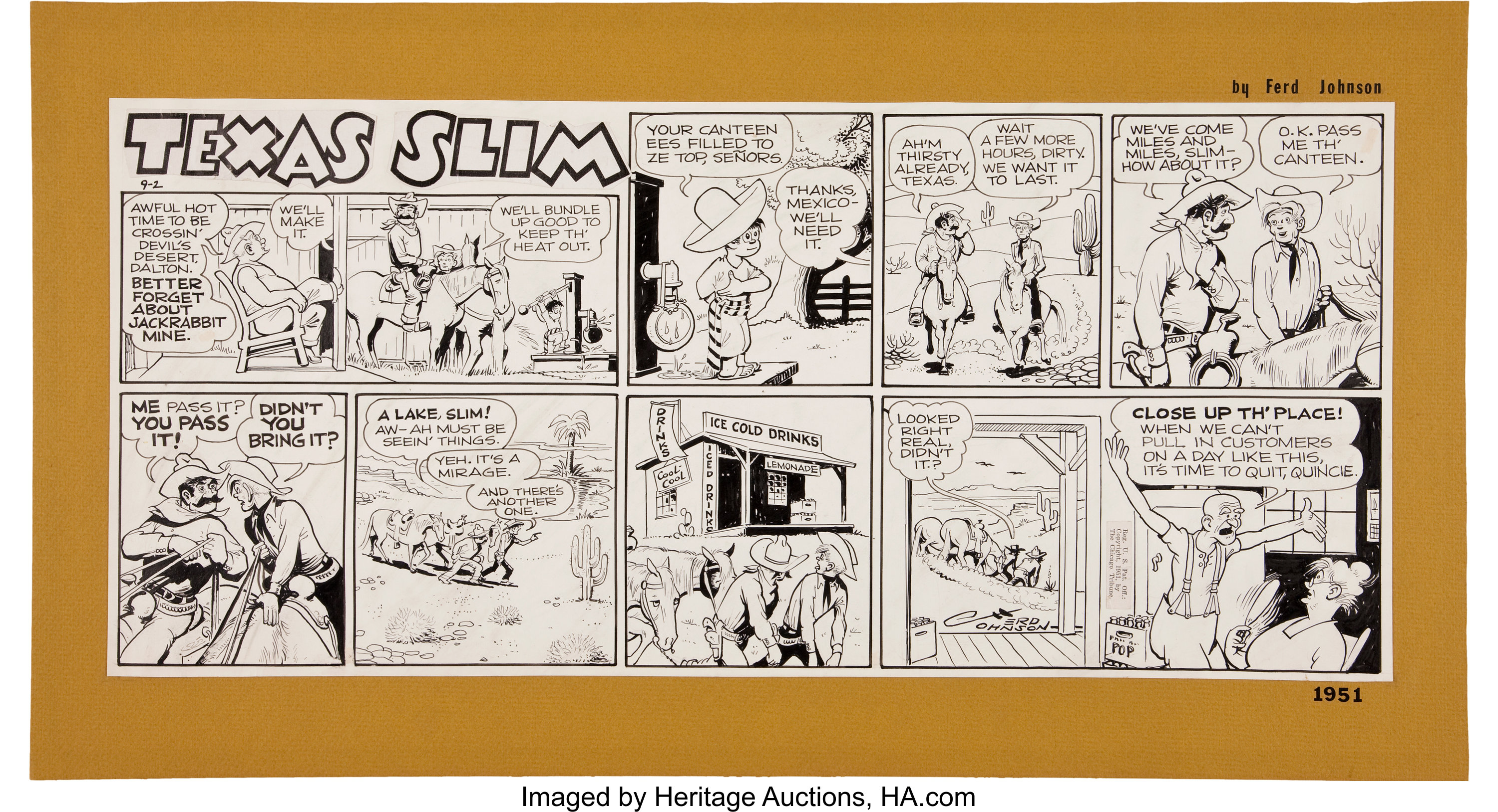 Ferd Johnson Texas Slim Sunday Comic Strip Original Art dated | Lot ...