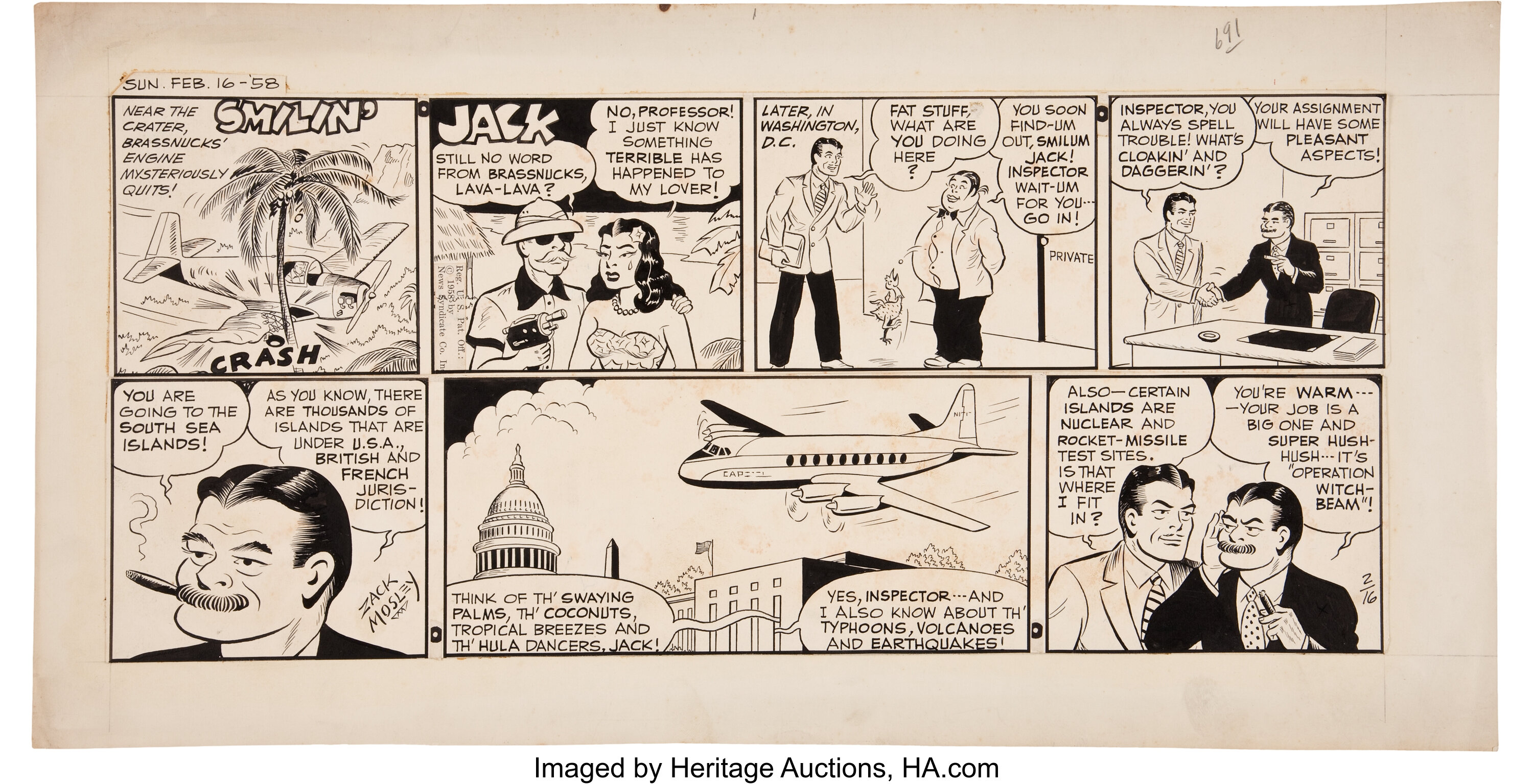 Zack Mosley Smilin' Jack Sunday Comic Strip dated 2-16-58 Original ...
