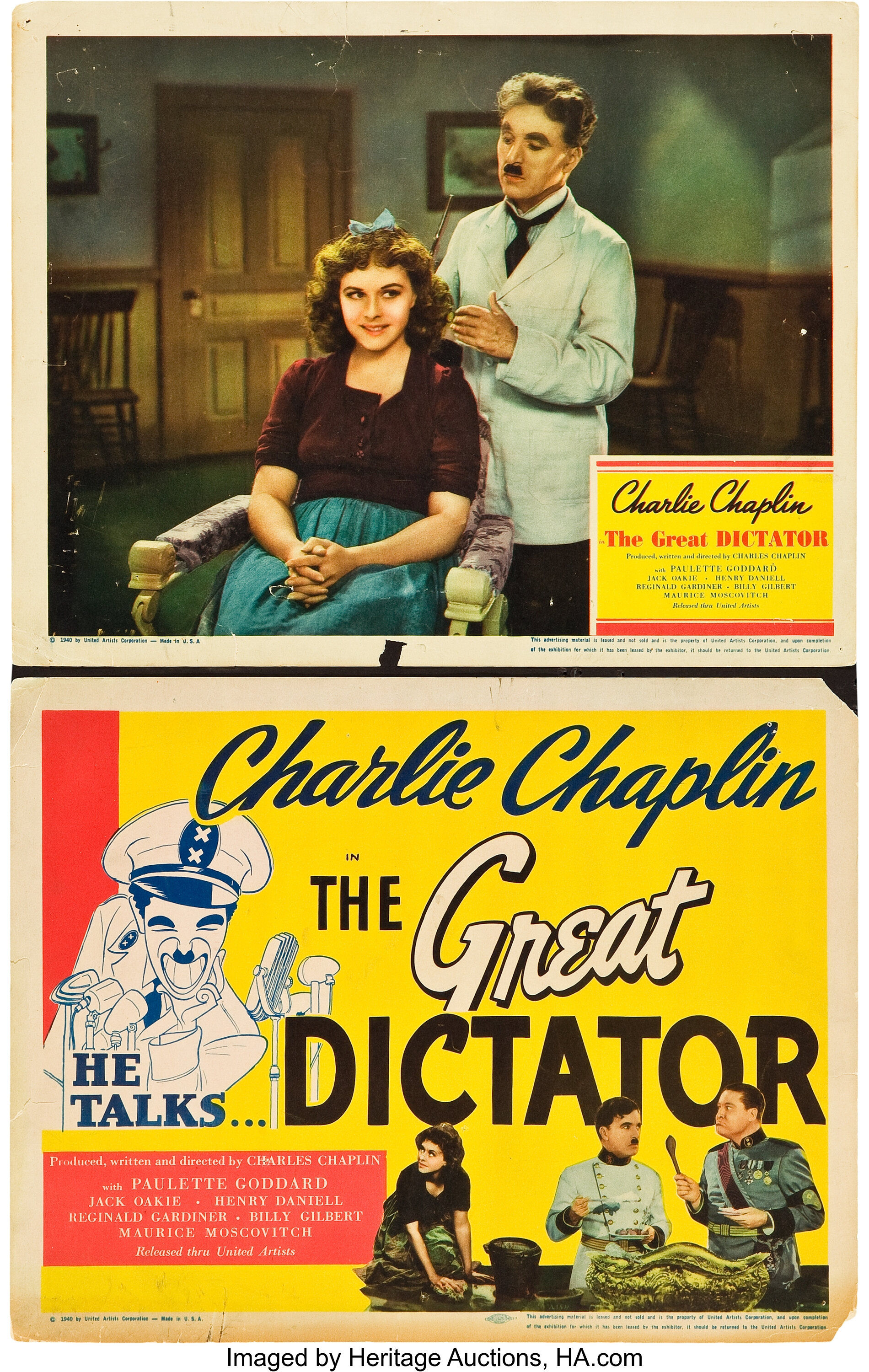 The Great Dictator (United Artists, 1940). Title Lobby Card and | Lot ...