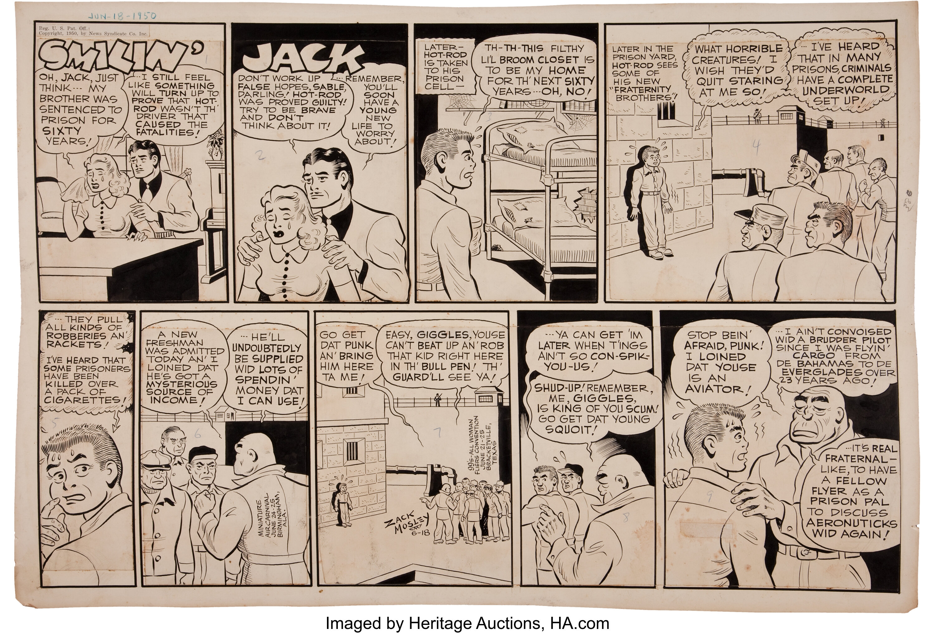 Zack Mosley Smilin' Jack Sunday Comic Strip Original Art dated | Lot ...