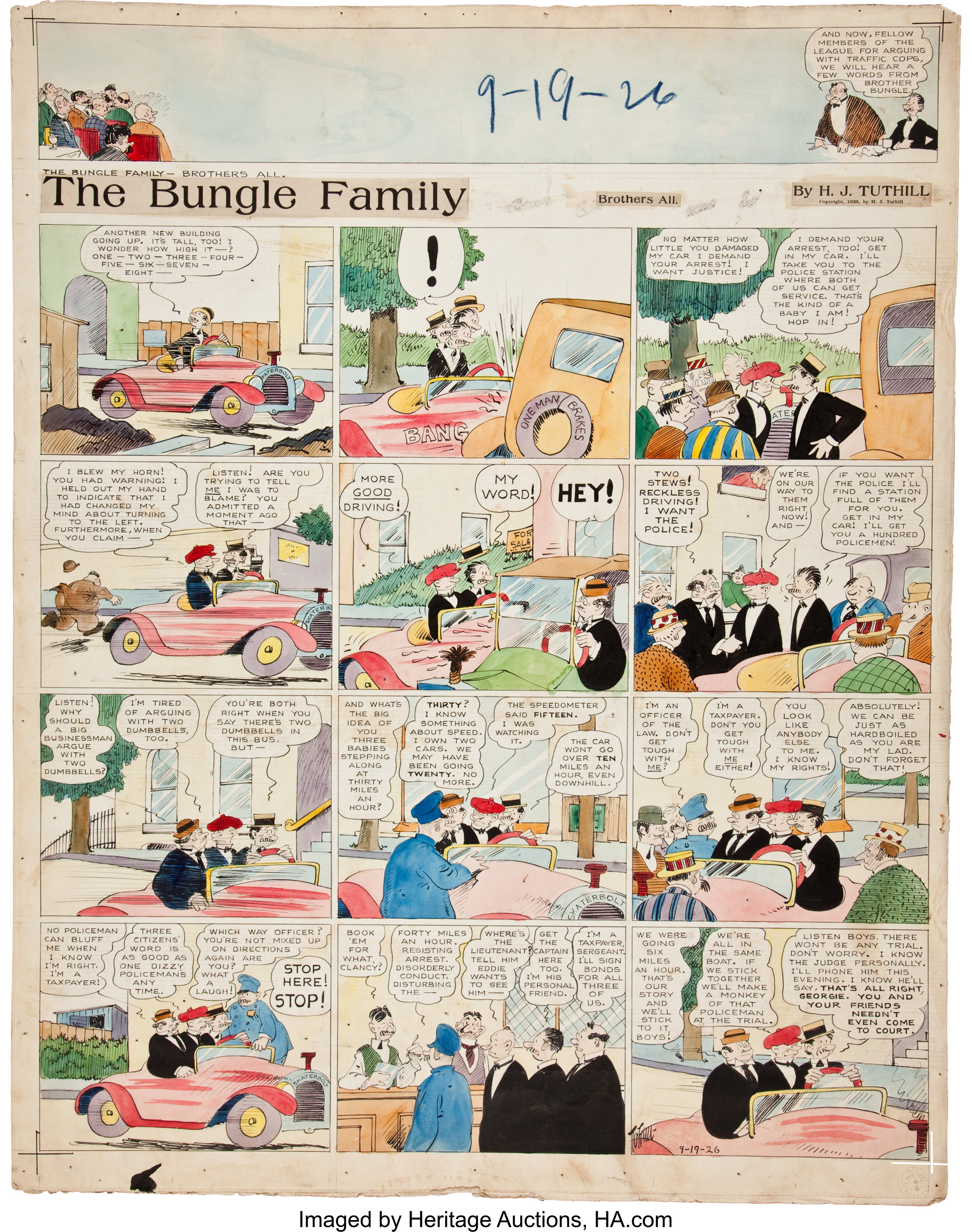 Harry Tuthill The Bungle Family Hand Colored Sunday Comic Strip | Lot ...