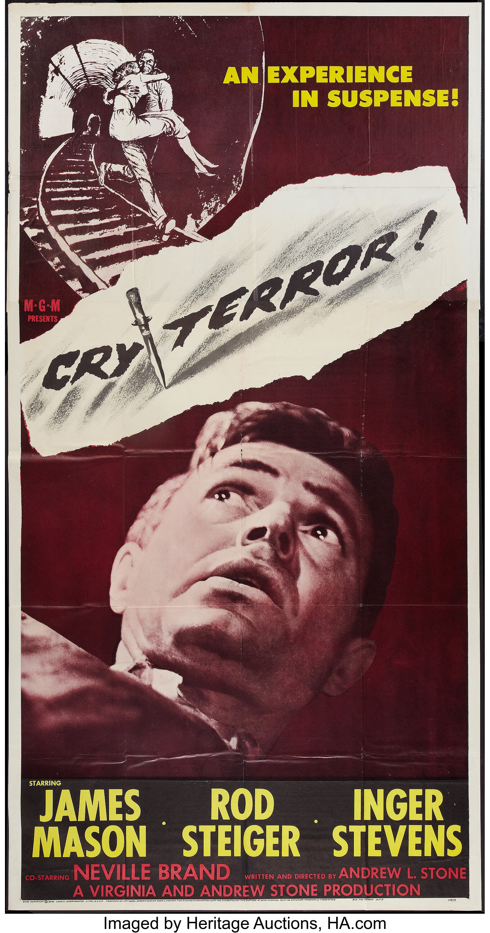Cry Terror! (MGM, 1958). Three Sheet (41" X 81"). Film Noir.. ... | Lot ...