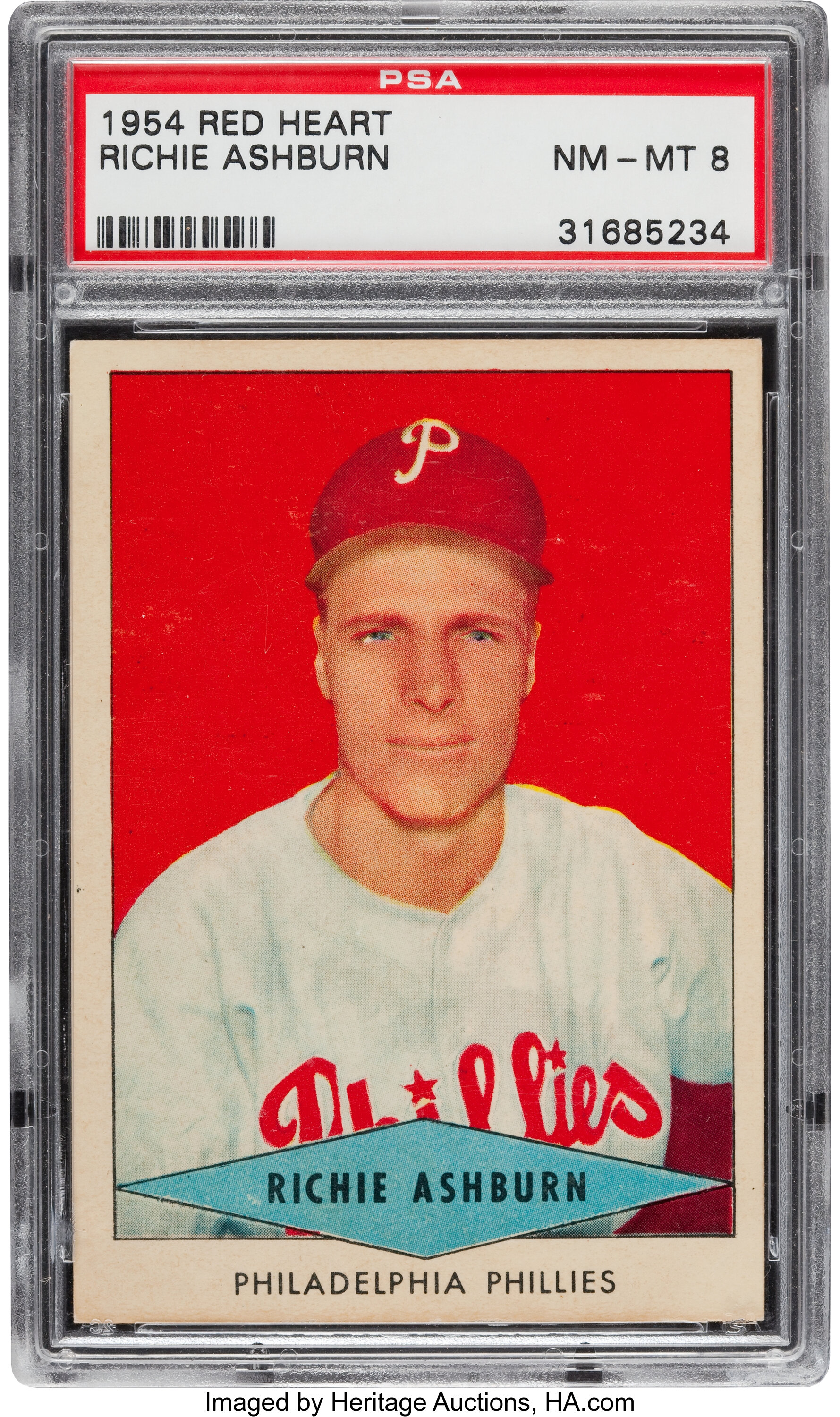 1954 Red Heart Richie Ashburn PSA NM-MT 8.... Baseball Cards | Lot ...