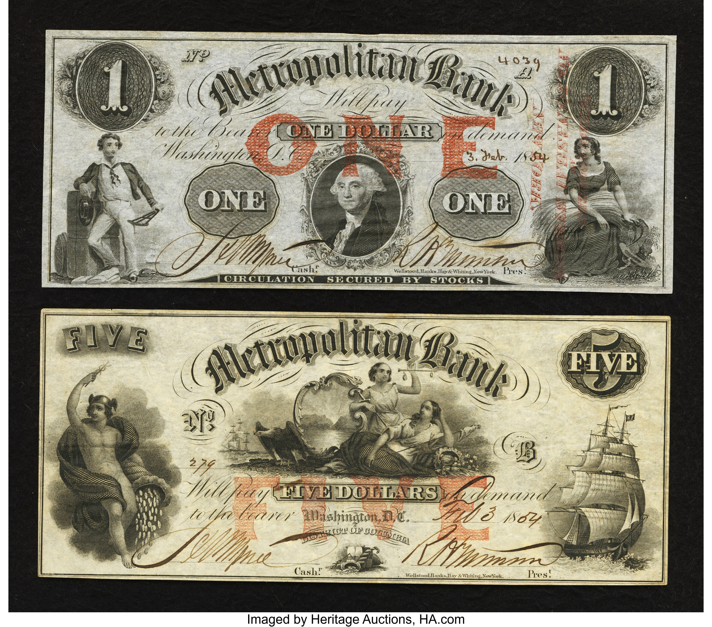 Washington, DC- Metropolitan Bank $1 Feb. 3, 1854. Washington, DC ...
