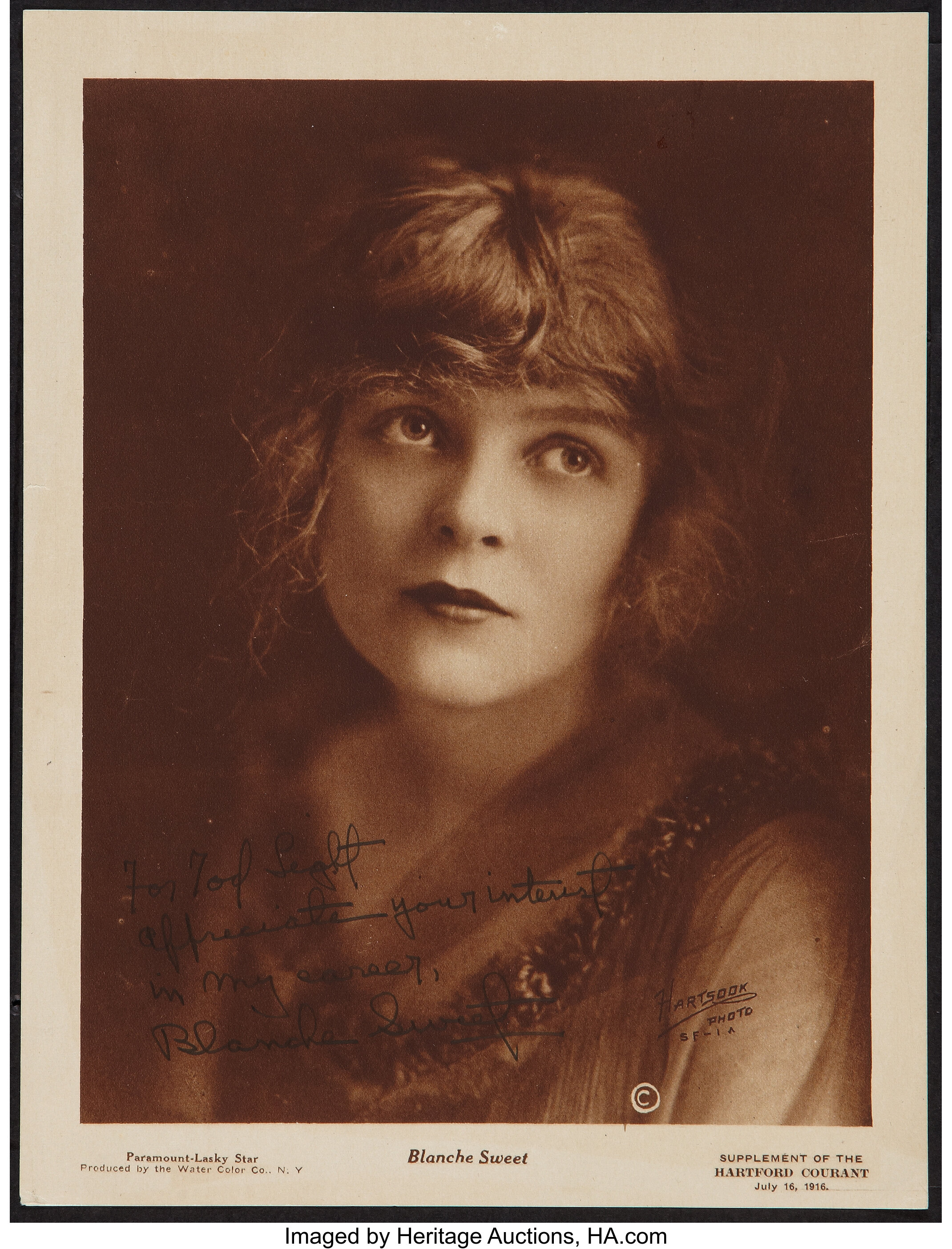 Blanche Sweet by Fred Hartsook (Paramount-Lasky, 1916). Autographed ...