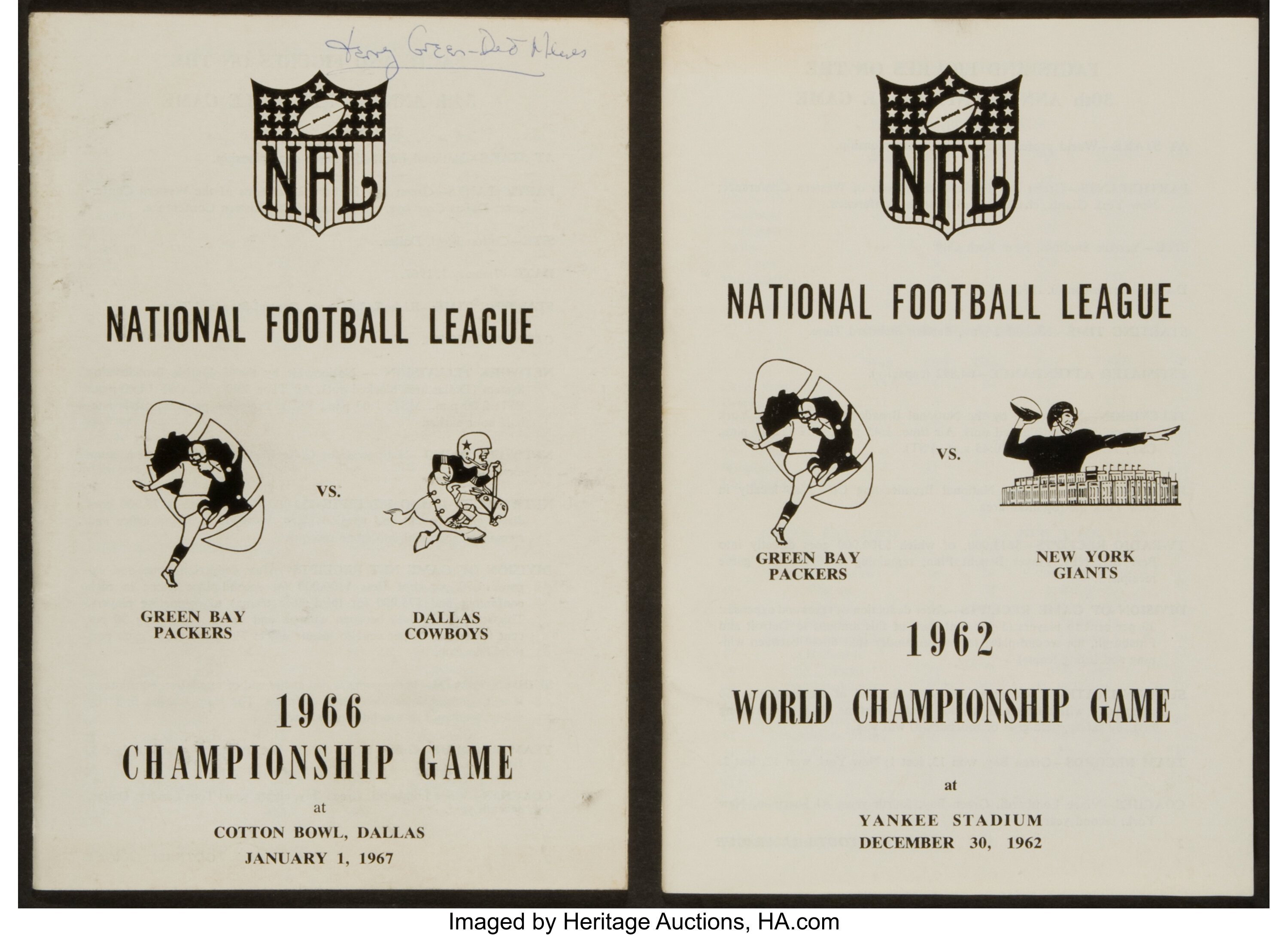 1962 and 1966 NFL Championship Game Media Guides - Green Bay | Lot ...