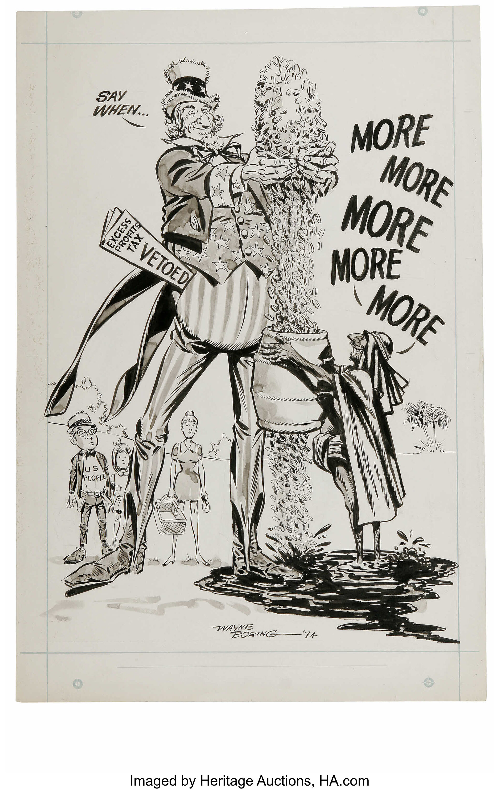 Wayne Boring - Excess Profits Tax Veto Editorial Cartoon Original | Lot ...