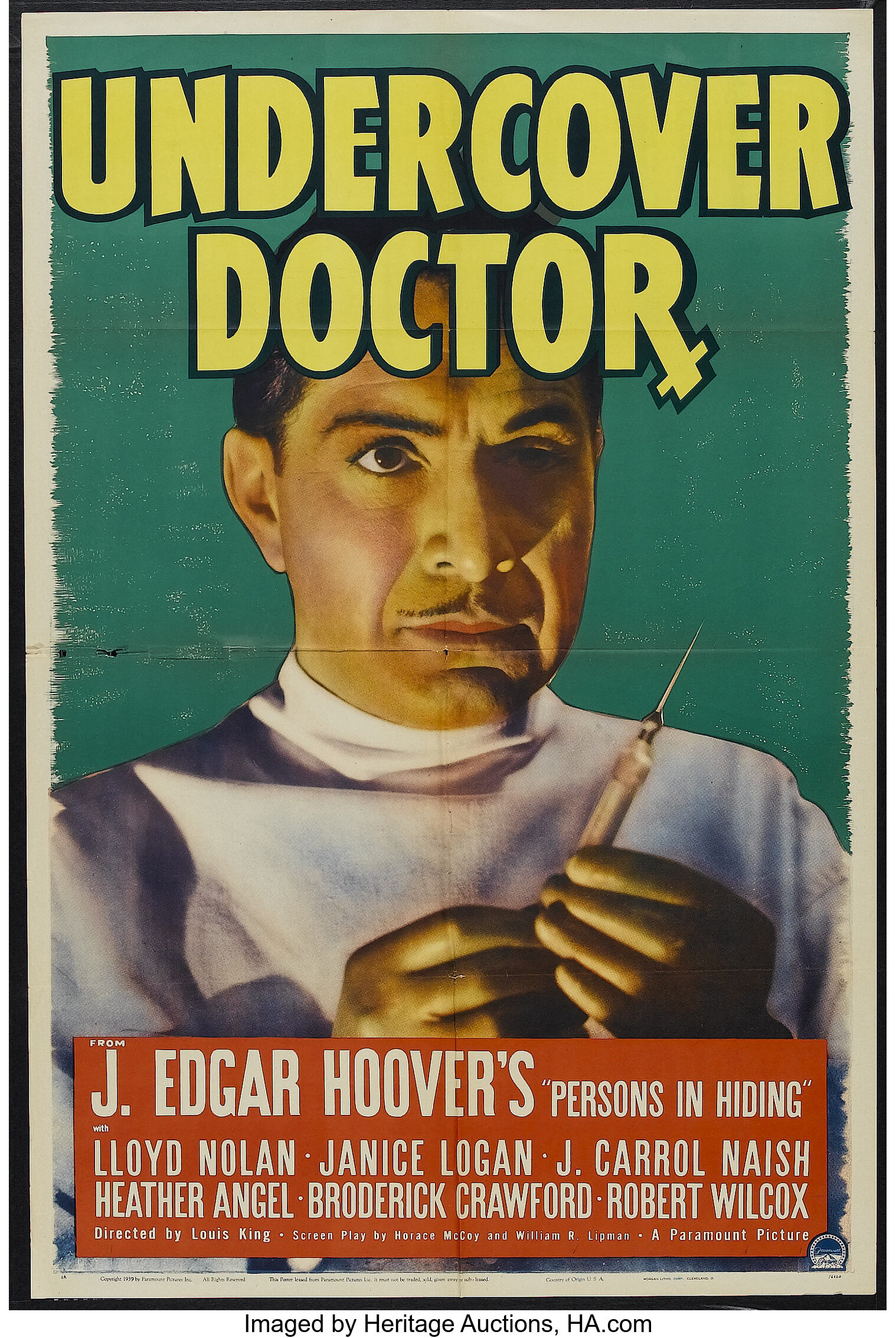 Undercover Doctor (Paramount, 1939). One Sheet (27" X 41") Style A ...