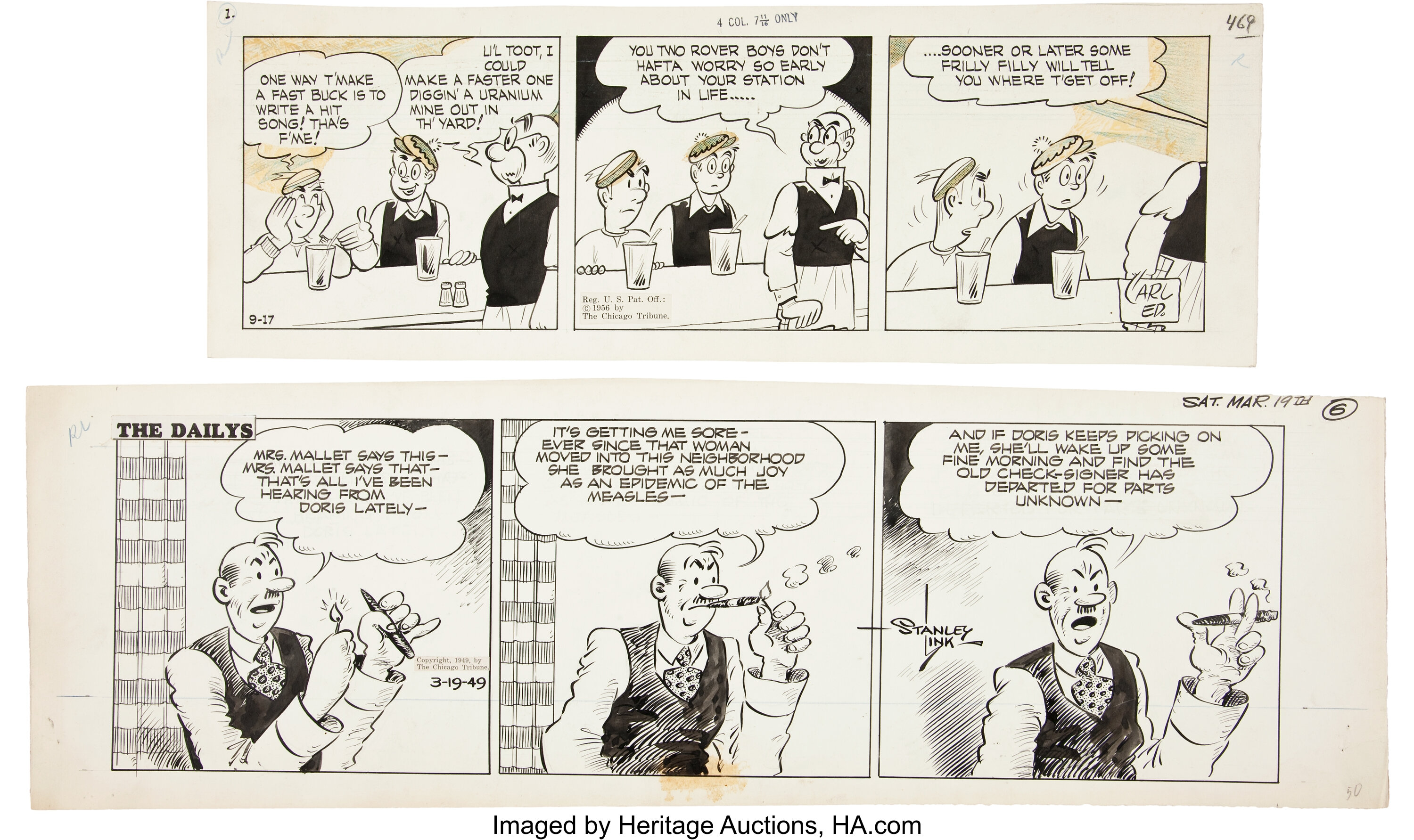 Stanley Link and Carl Ed The Dailys and Harold Teen Daily Comic | Lot ...