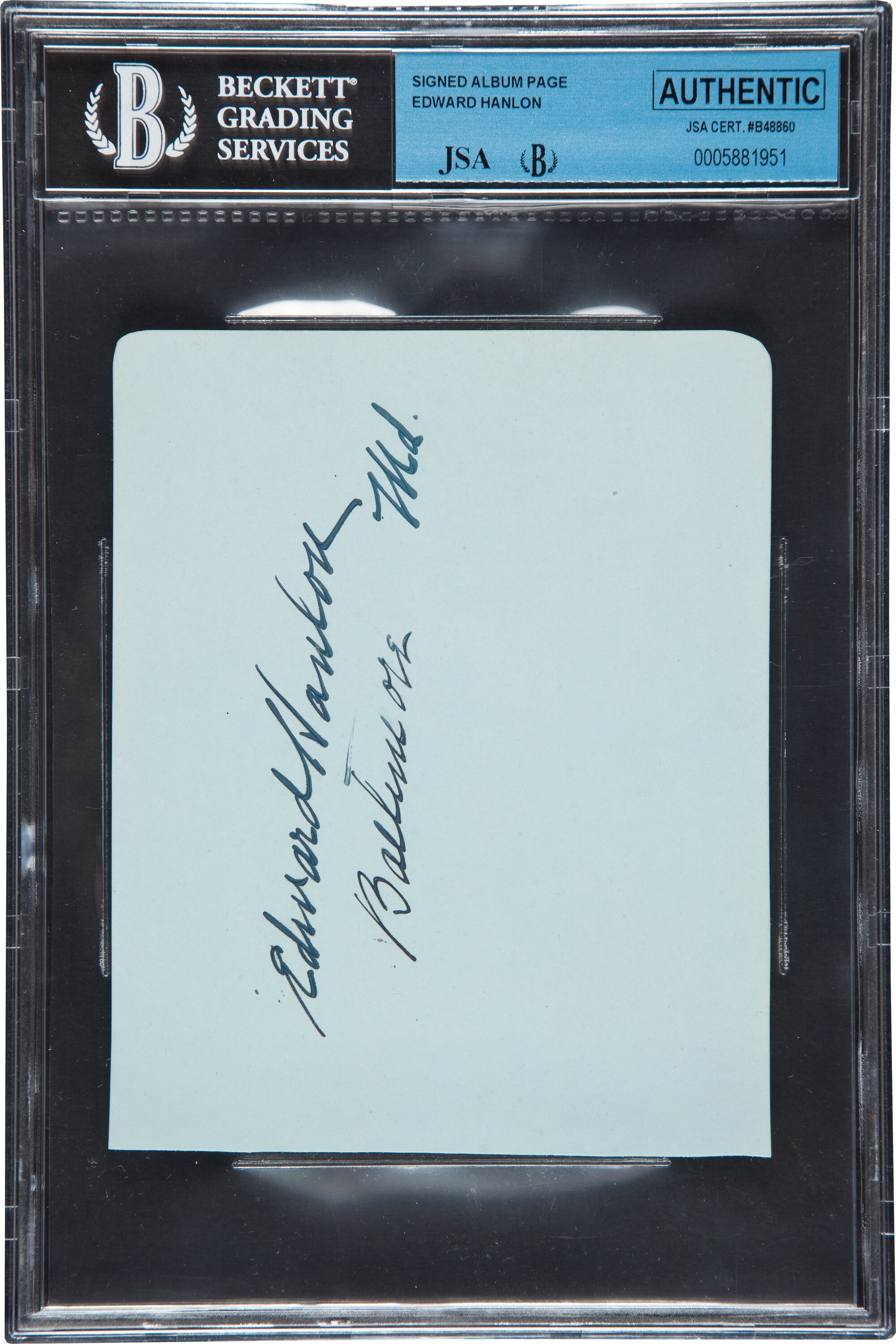 Circa 1930 Ned Hanlon Signed Album Page, PSA/DNA Mint 9.... | Lot ...