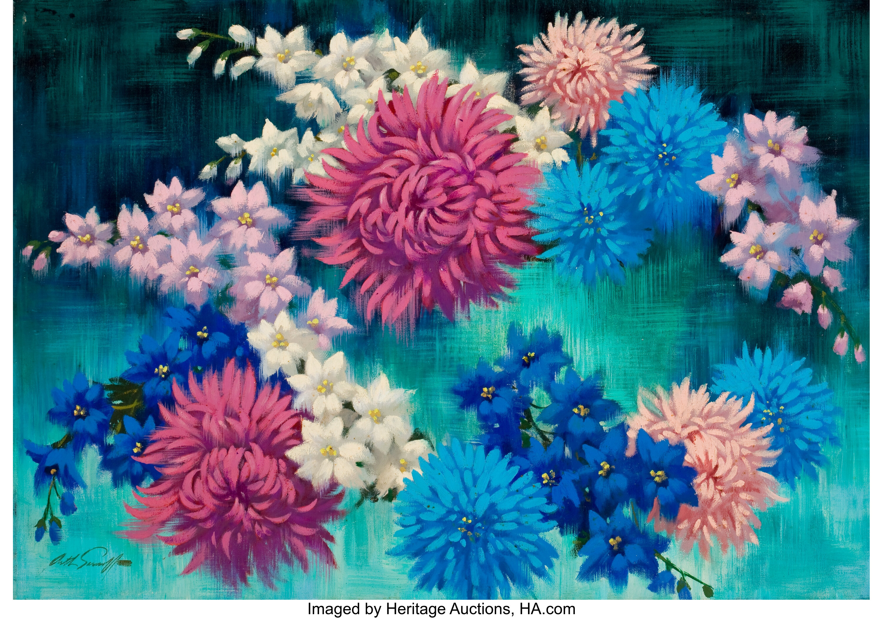 ARTHUR SARON SARNOFF (American, 1912-2000). Varied Floral. Oil on | Lot ...