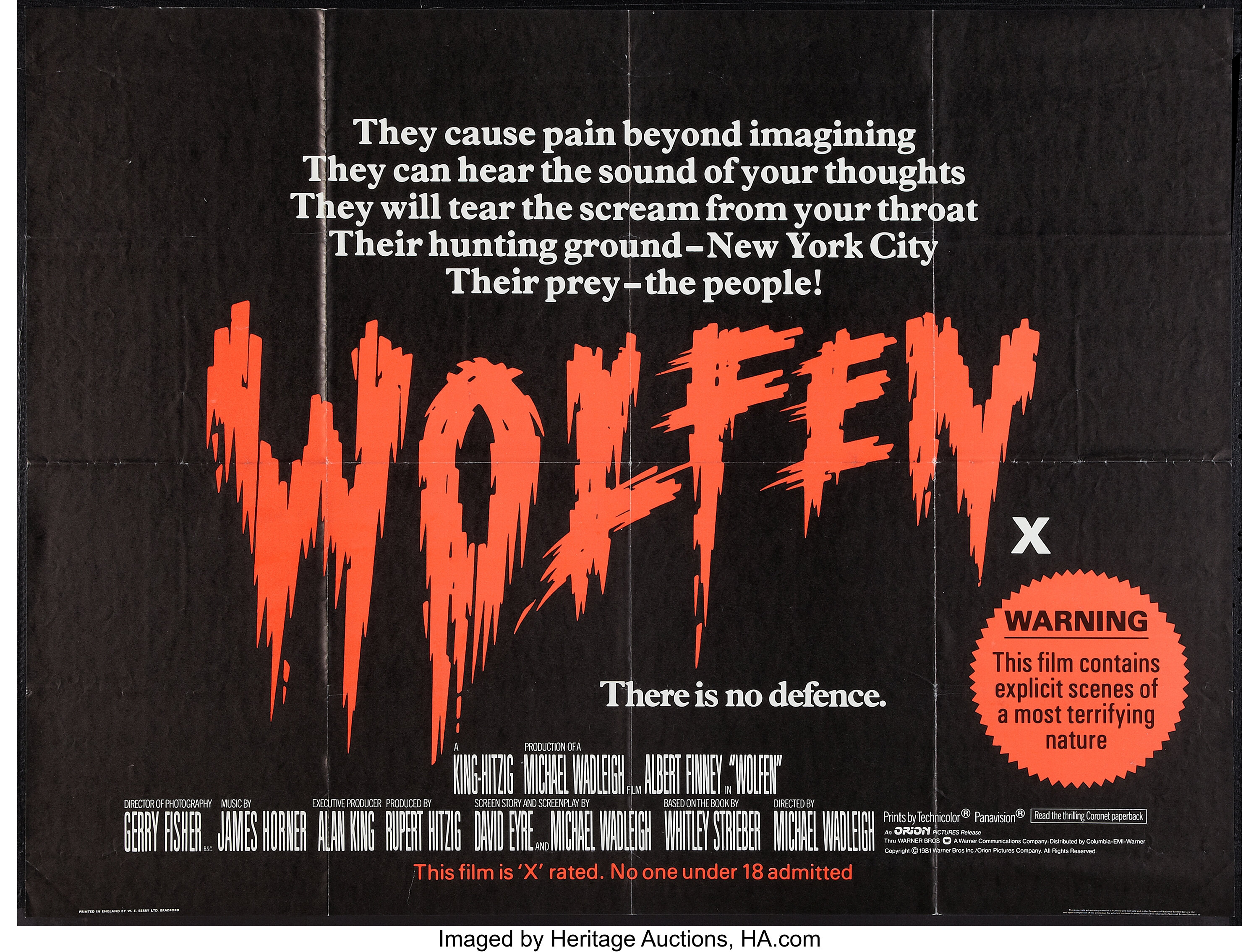 Wolfen (Orion, 1981). British Quad (30" X 40"). Horror.. ... Movie ...
