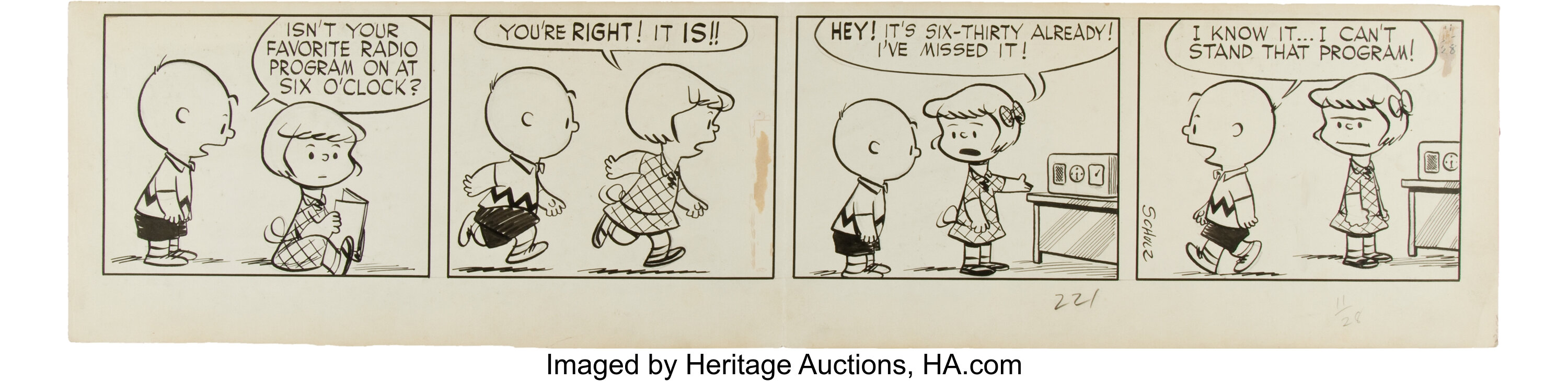 Charles Schulz Peanuts Daily Comic Strip Original Art dated | Lot ...
