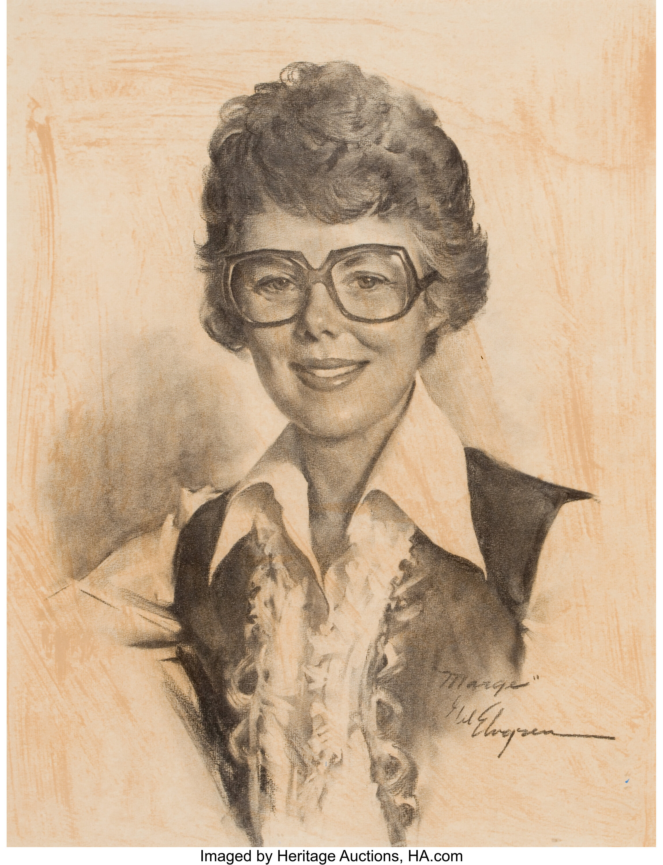 GIL ELVGREN (American, 1914-1980). Marge. Charcoal on paper. 23 x | Lot ...