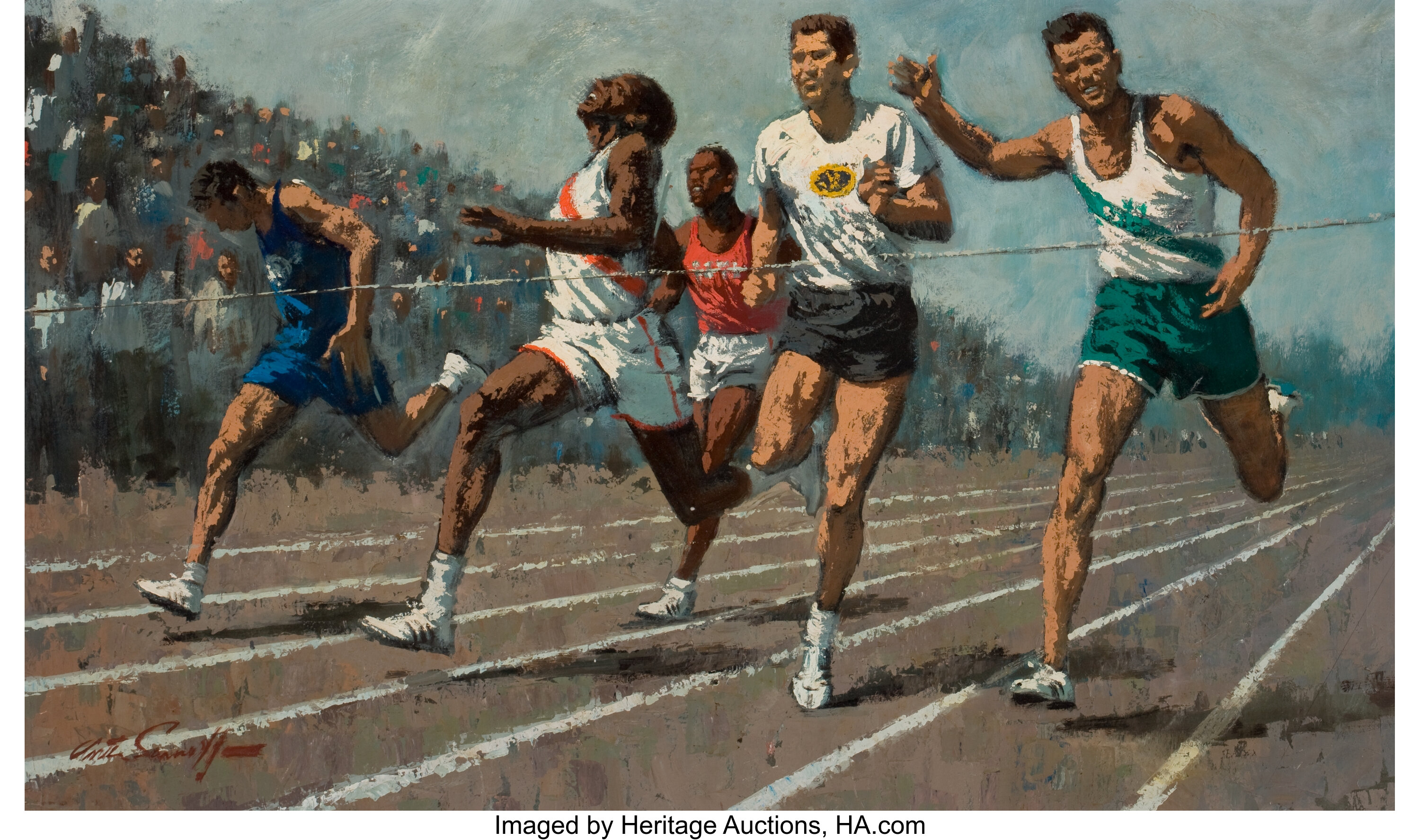 ARTHUR SARON SARNOFF (American, 1912-2000). The Finish Line. Oil on ...
