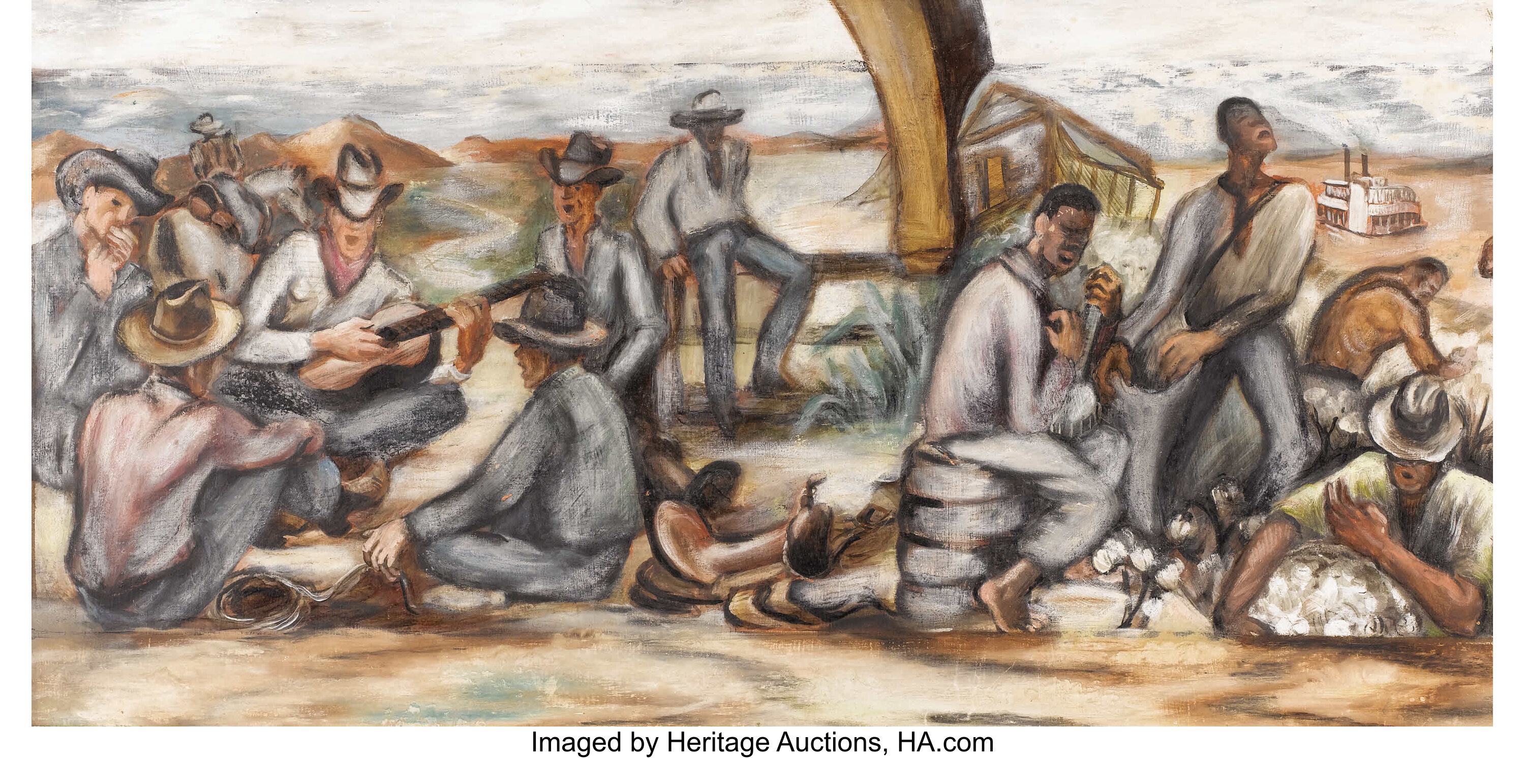 WPA SCHOOL(1930s). Untitled WPA Mural Study. Oil on masonite. | Lot ...