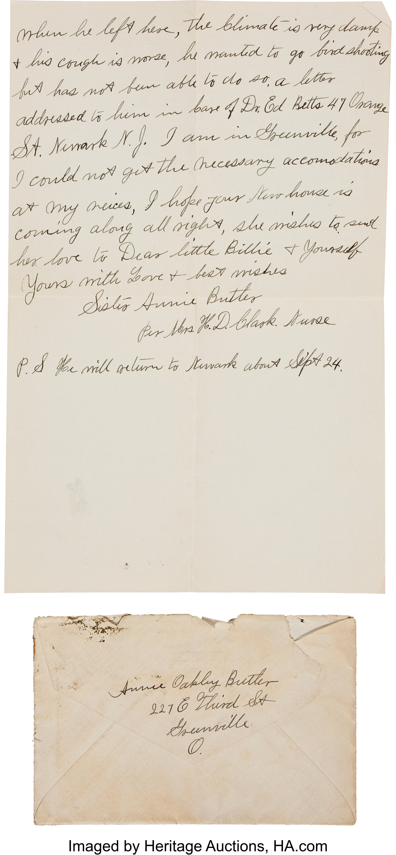 Annie Oakley: A Letter Written for Her by Her Nurse, Shortly Before ...