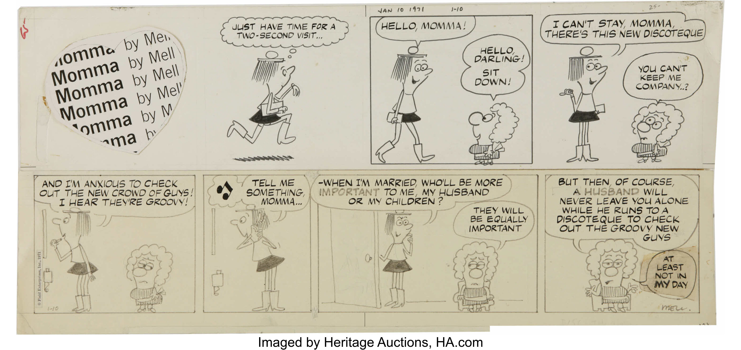 Mell Lazarus - Momma Sunday Comic Strip Original Art, dated 1-10-71 ...