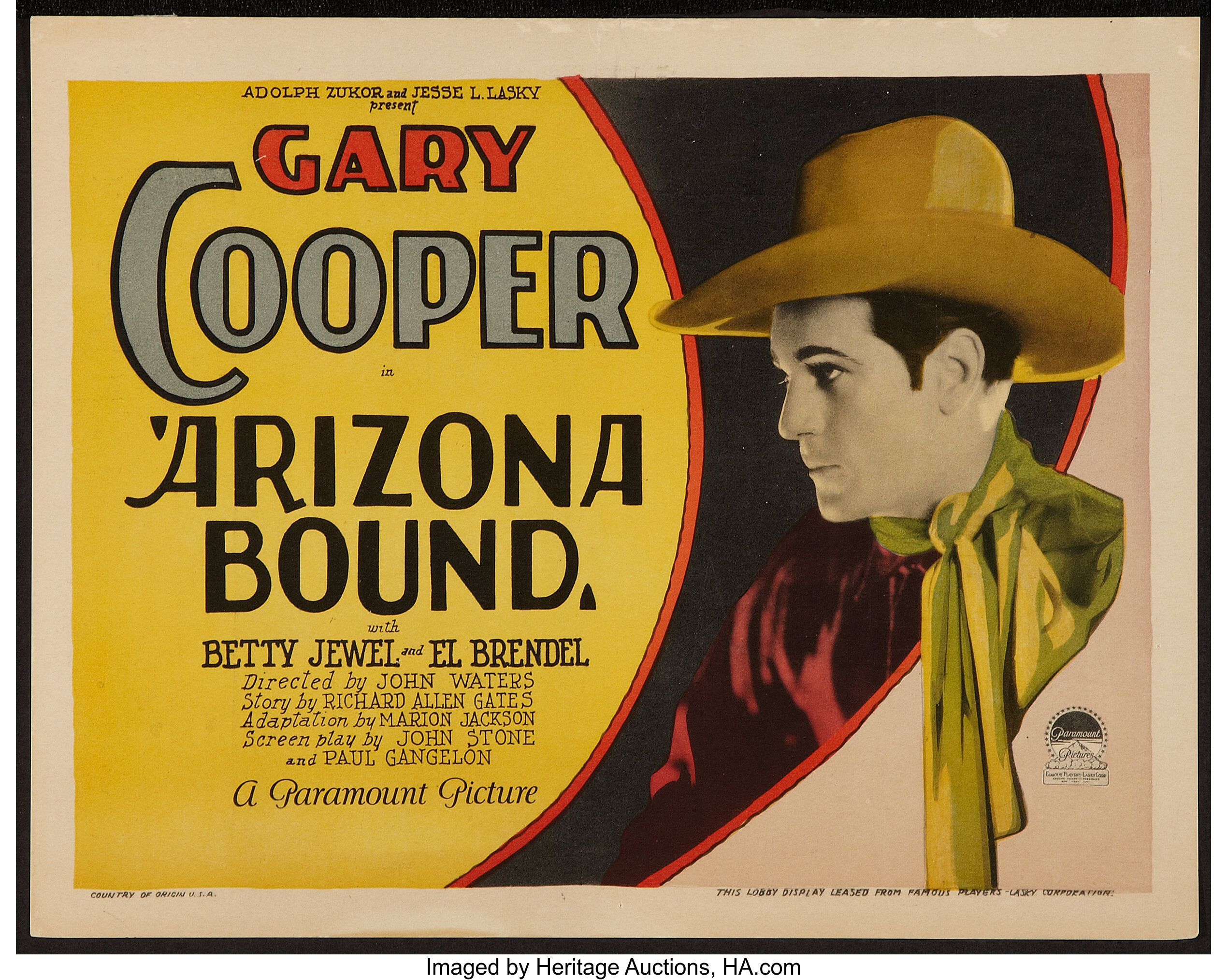 Arizona Bound (Paramount, 1927). Title Lobby Card (11" X 14"). | Lot ...