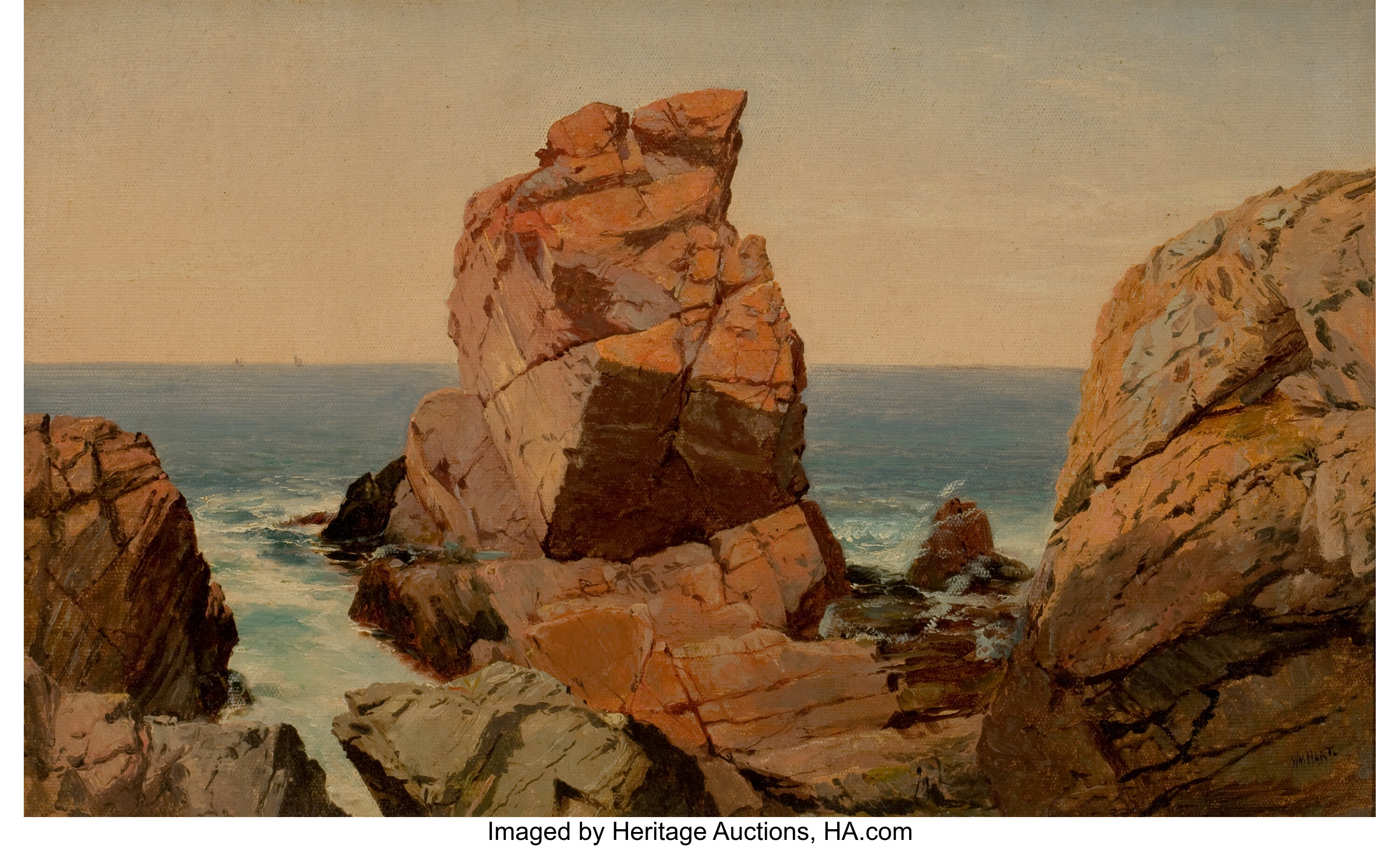 WILLIAM M. HART (American, 1823-1894). Rocks on the Shore. Oil on | Lot ...