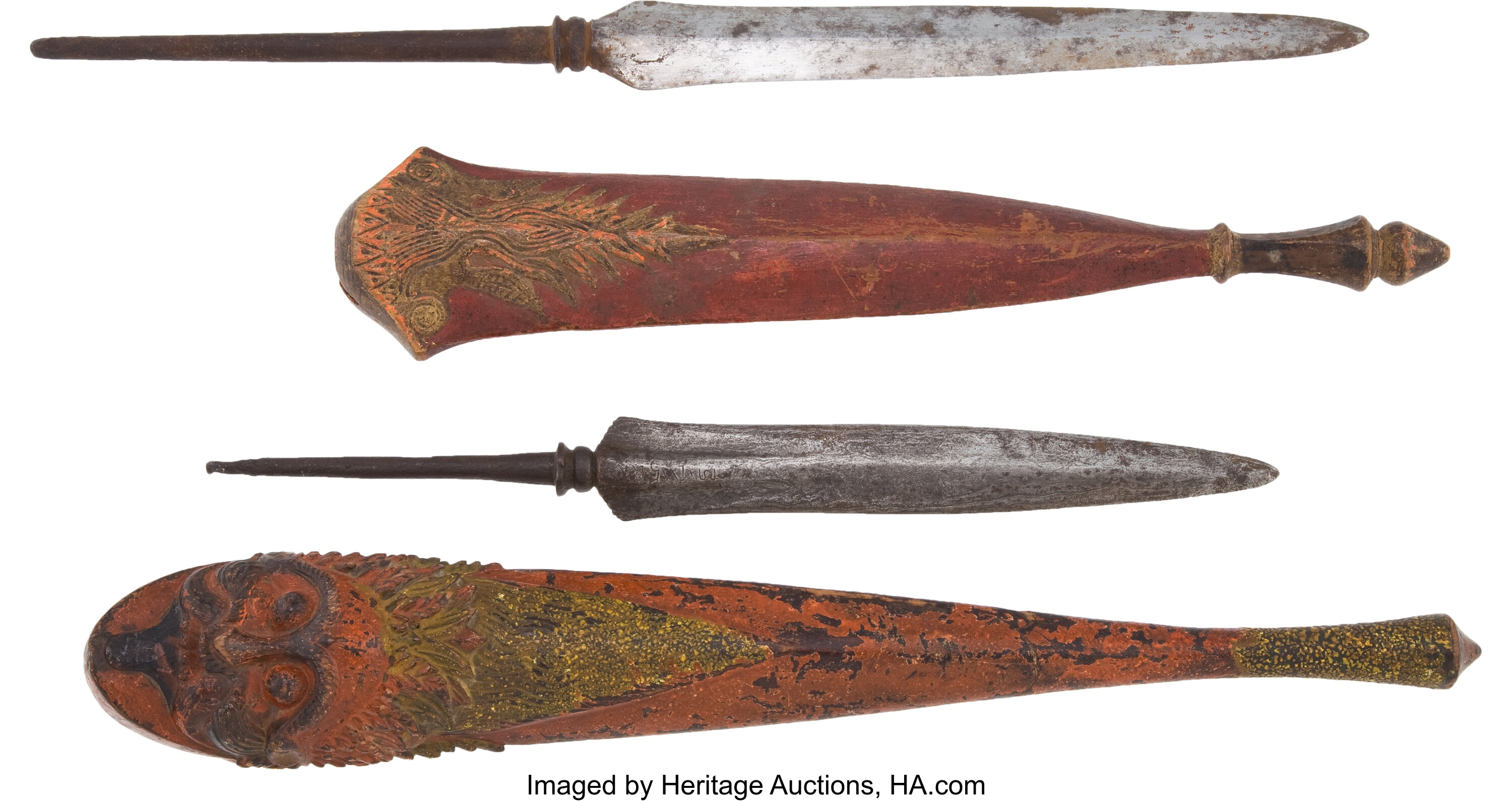 Lot of 2 Java Lance Heads with Scabbards.... (Total: 2 Items) Edged ...