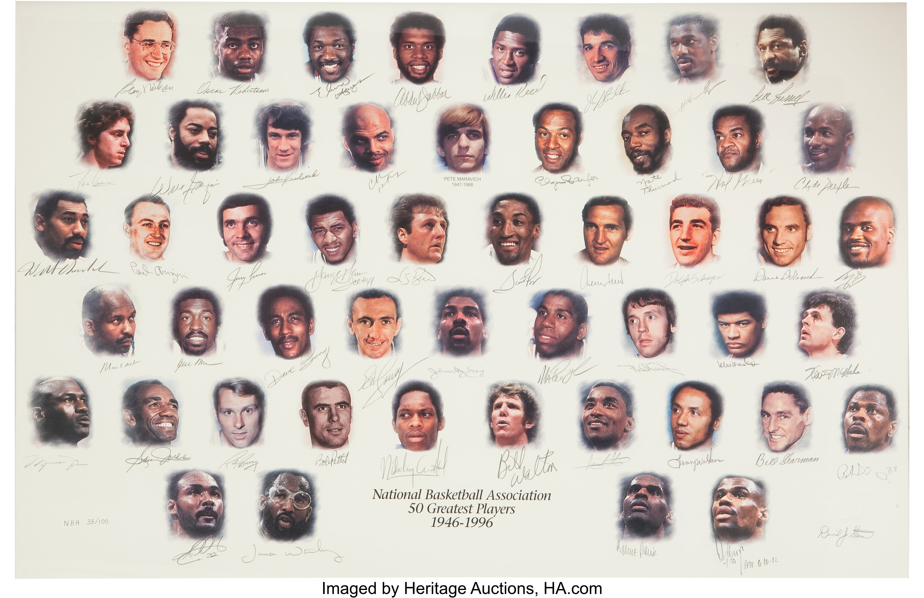 1996 NBA's 50 Greatest Players Signed Lithograph.... Basketball | Lot ...