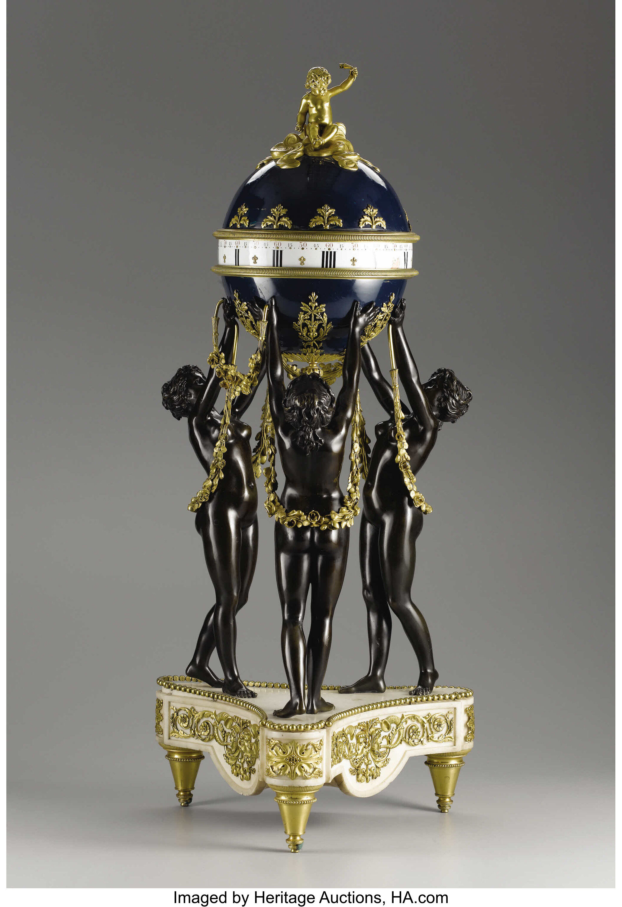 A French White Marble, Gilt and Patinated Bronze Clock Case: The | Lot ...