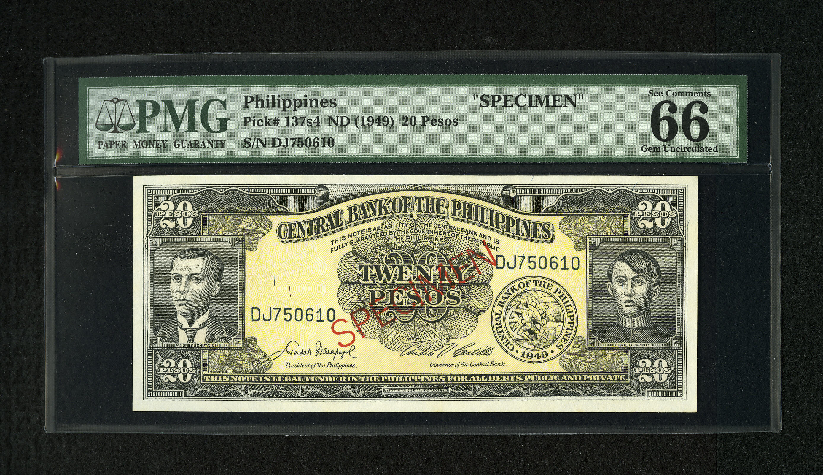 Philippines 20 Pesos Specimen (1949) Pick 137s. ... World Currency ...