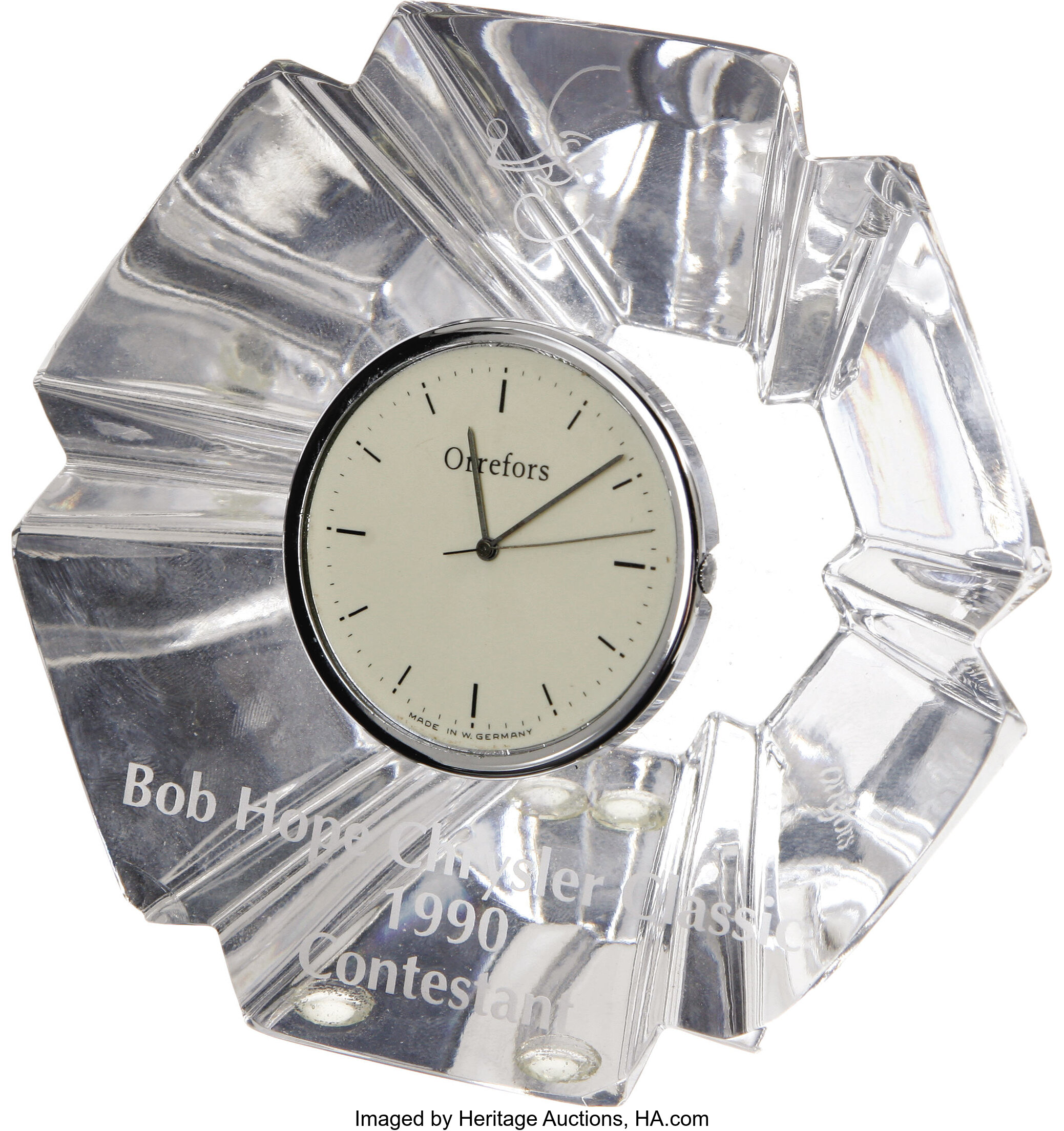 Bob Hope Clock. Watch-size Orrefors timepiece set in a small, | Lot ...