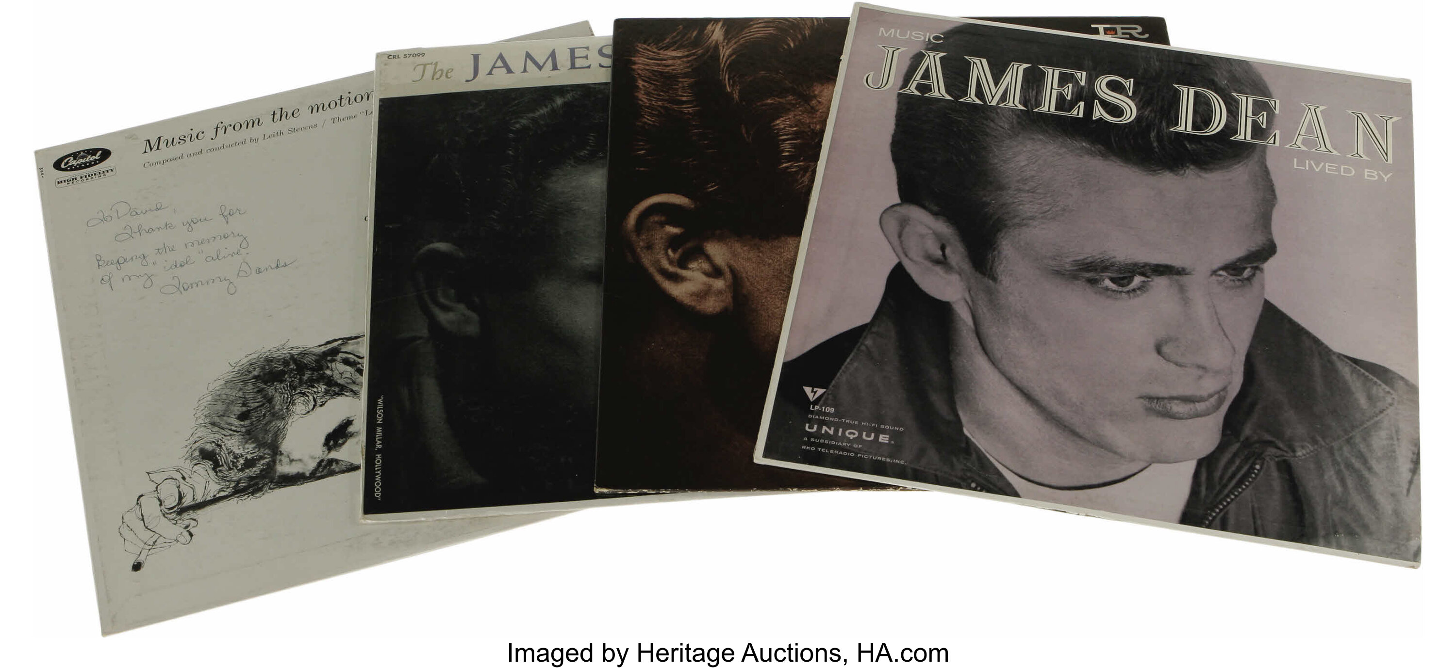 Four James Dean Tribute LPs. Included are Music James Dean Lived By ...