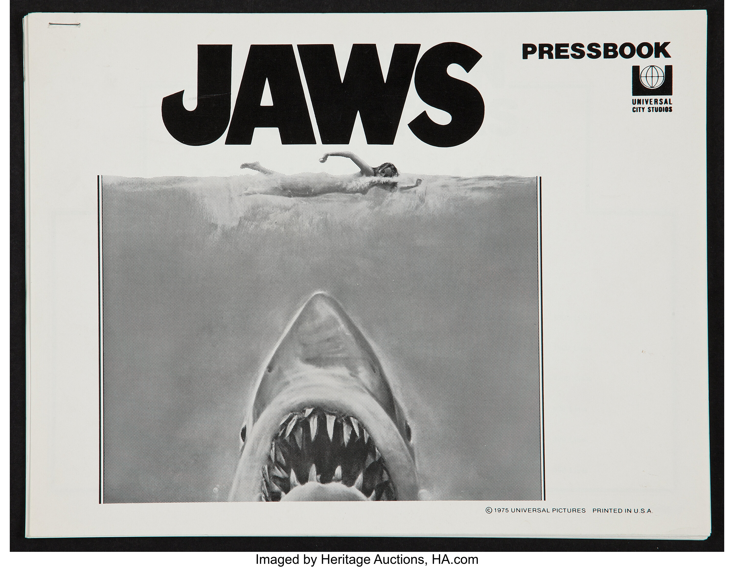 Jaws (Universal, 1975). Pressbook (8.5" X 11", 18 Pages). Horror ...