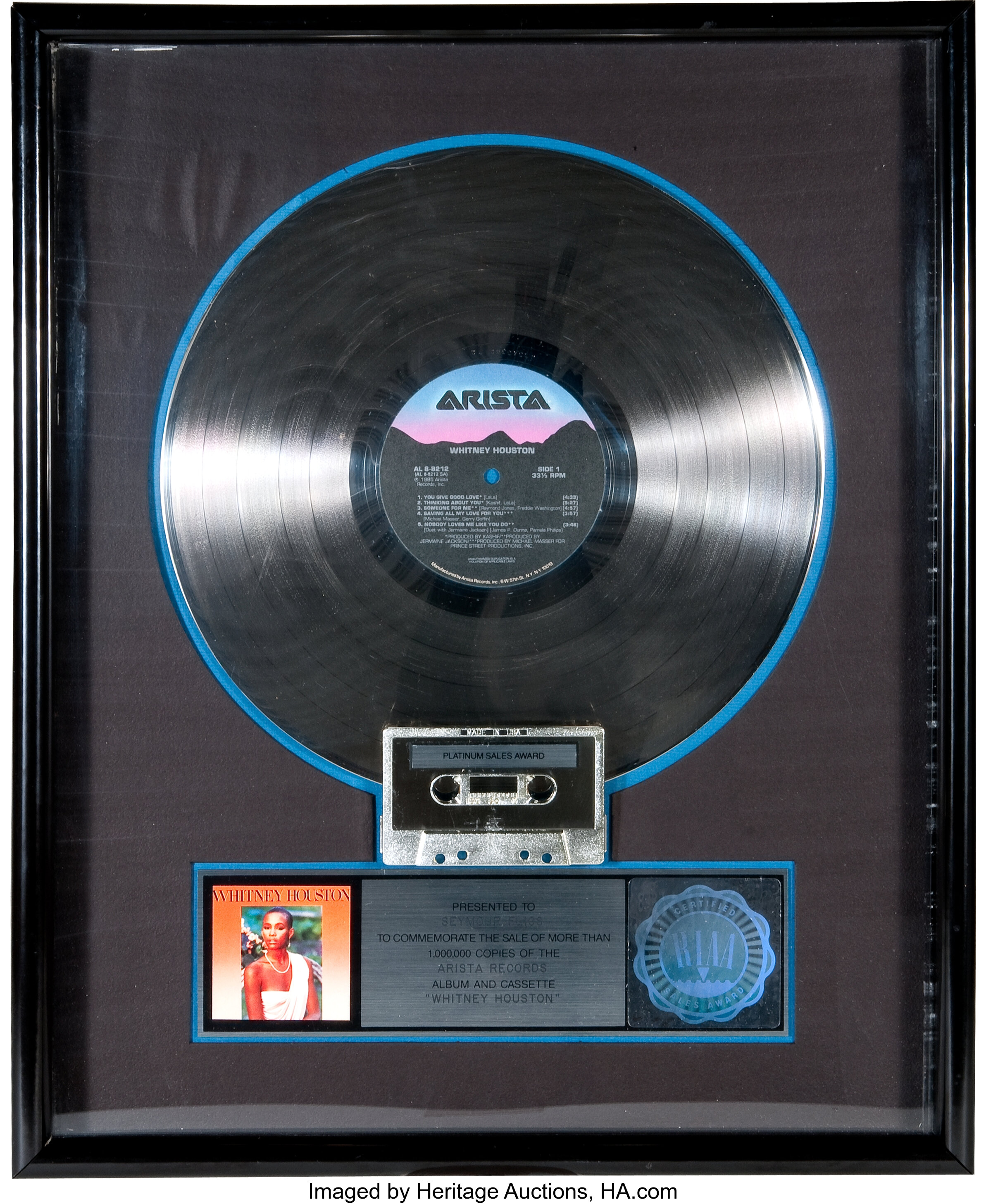 A Whitney Houston-Related RIAA Platinum Sales Award for "Whitney | Lot ...