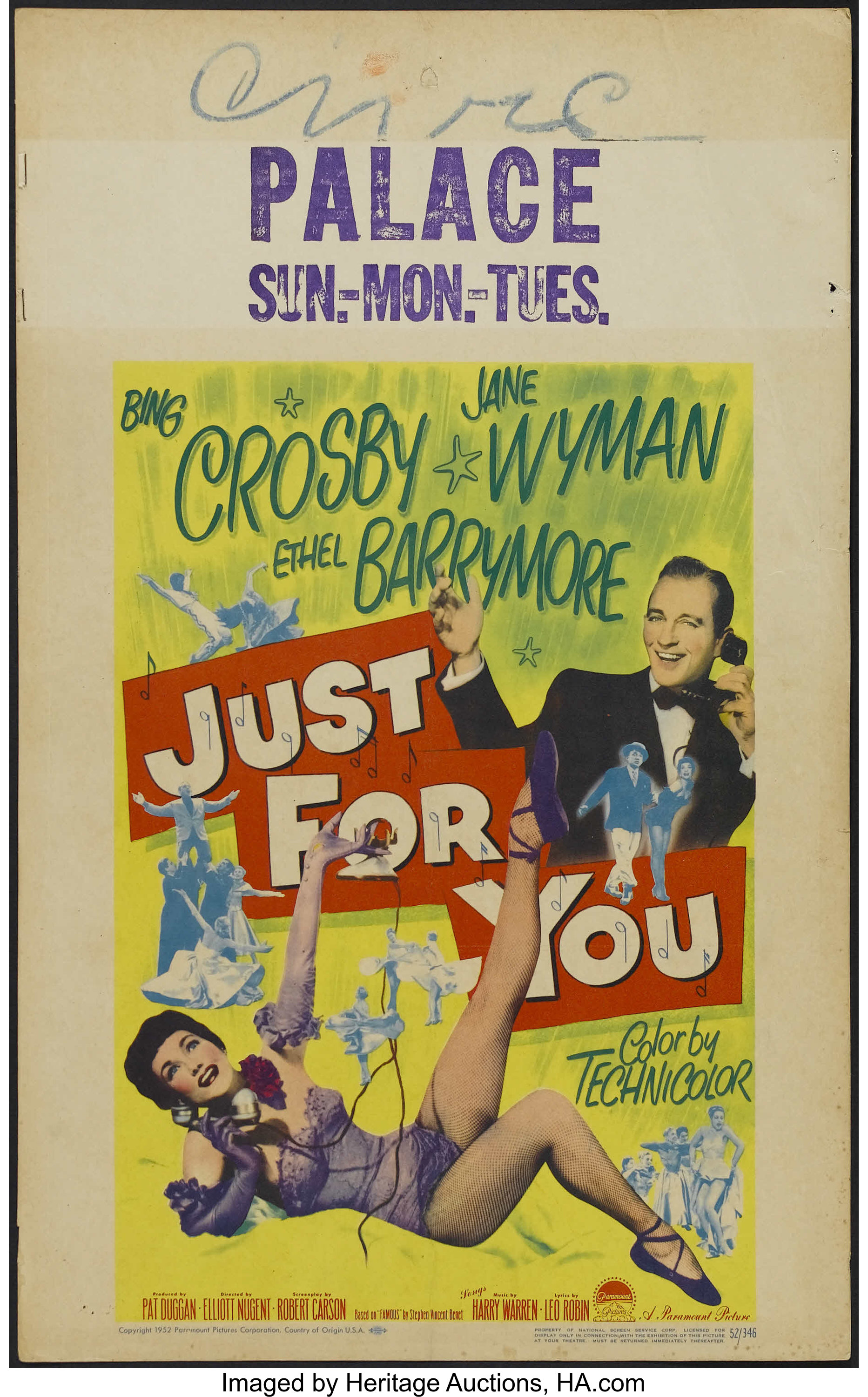 Just For You (Paramount, 1952). Window Card (14" X 22"). Musical. | Lot ...