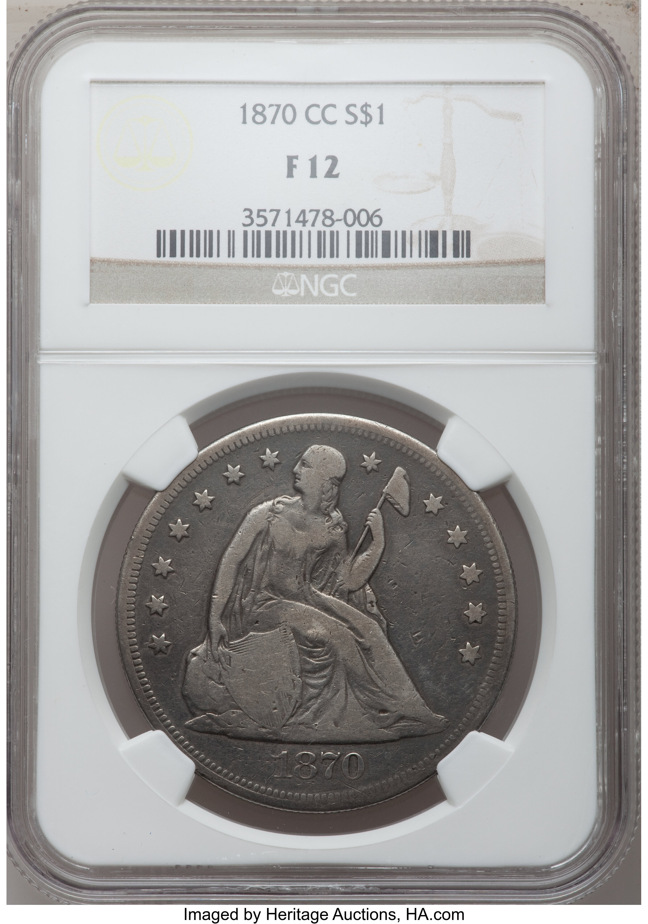 1870-CC $1 Fine 12 NGC. Variety 3-D.... Seated Dollars | Lot #3860 ...