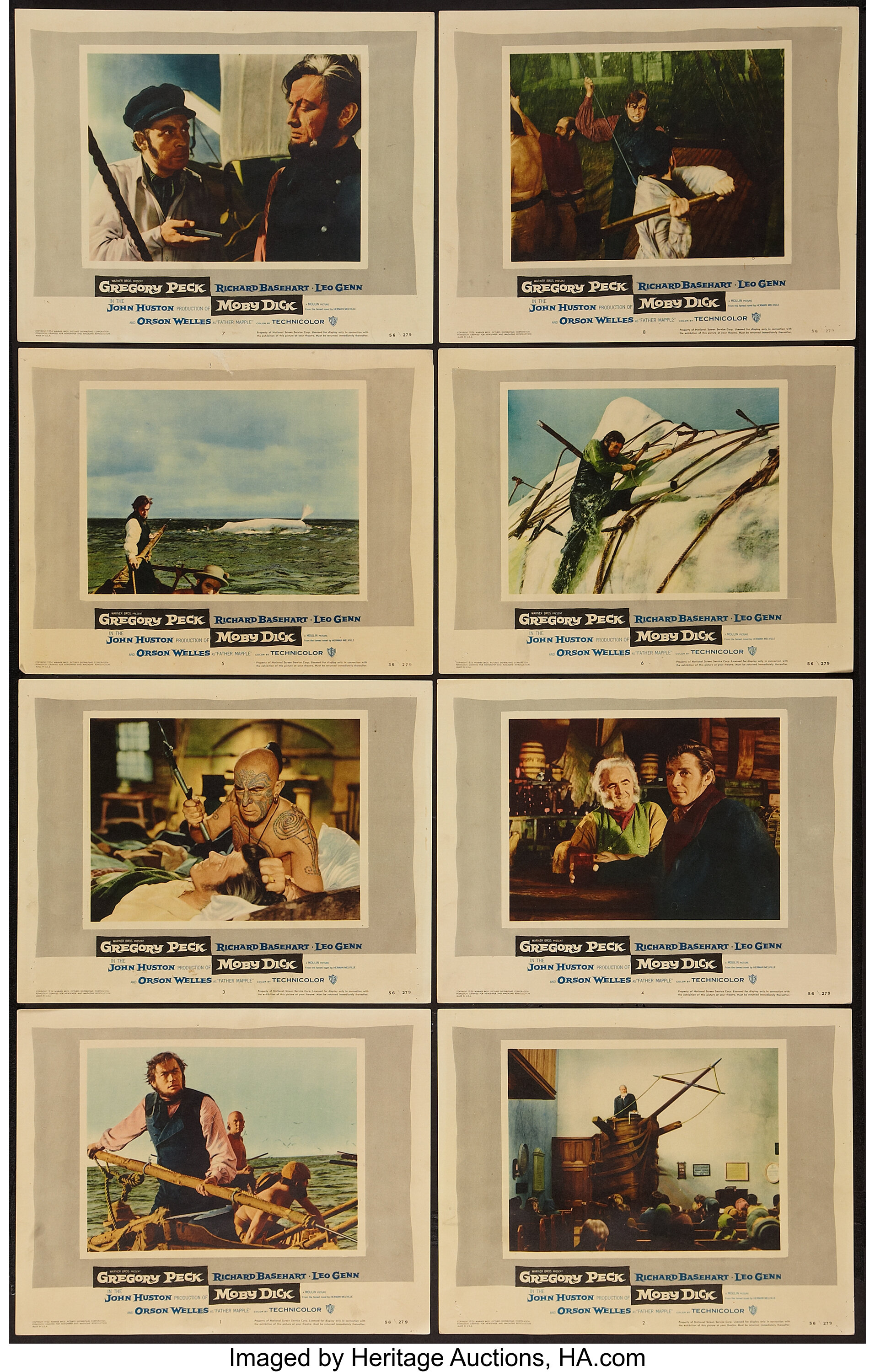 Moby Dick (Warner Brothers, 1956). Lobby Card Set of 8 (11" X 14 ...