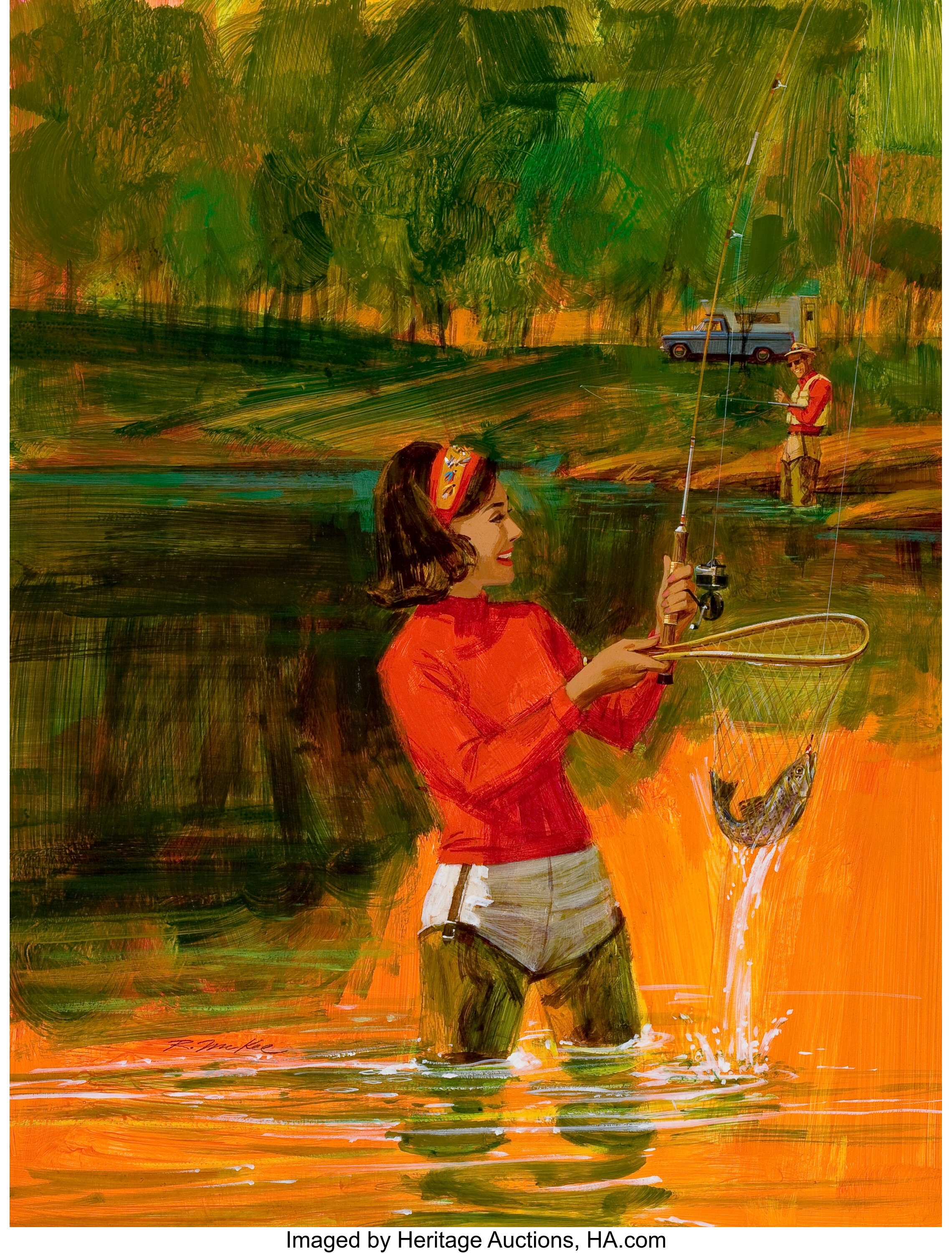 RON MCKEE (American, 20th Century). Good Times Fishing. Acrylic on ...