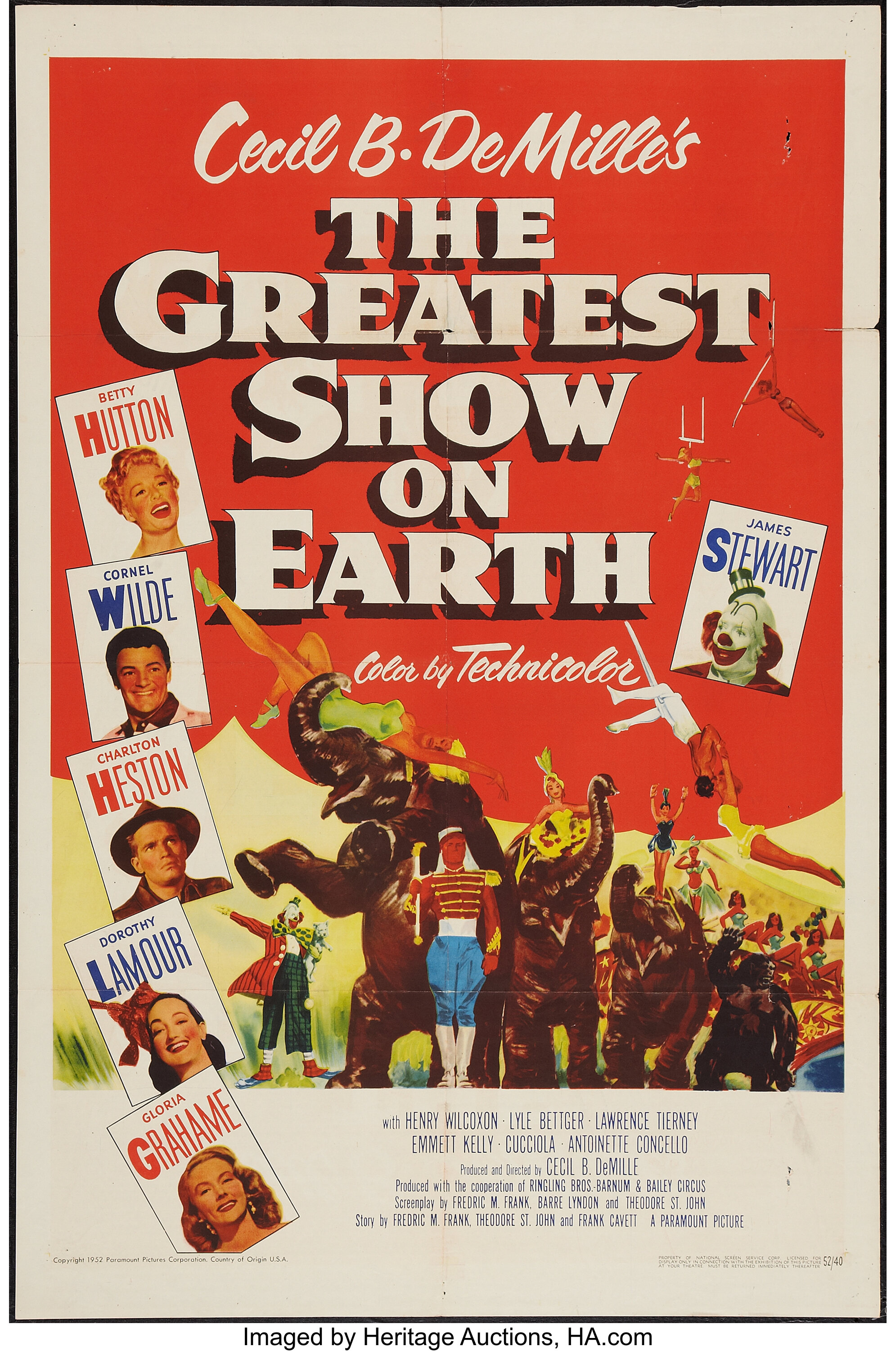 The Greatest Show on Earth (Paramount, 1952). One Sheet (27" X | Lot ...